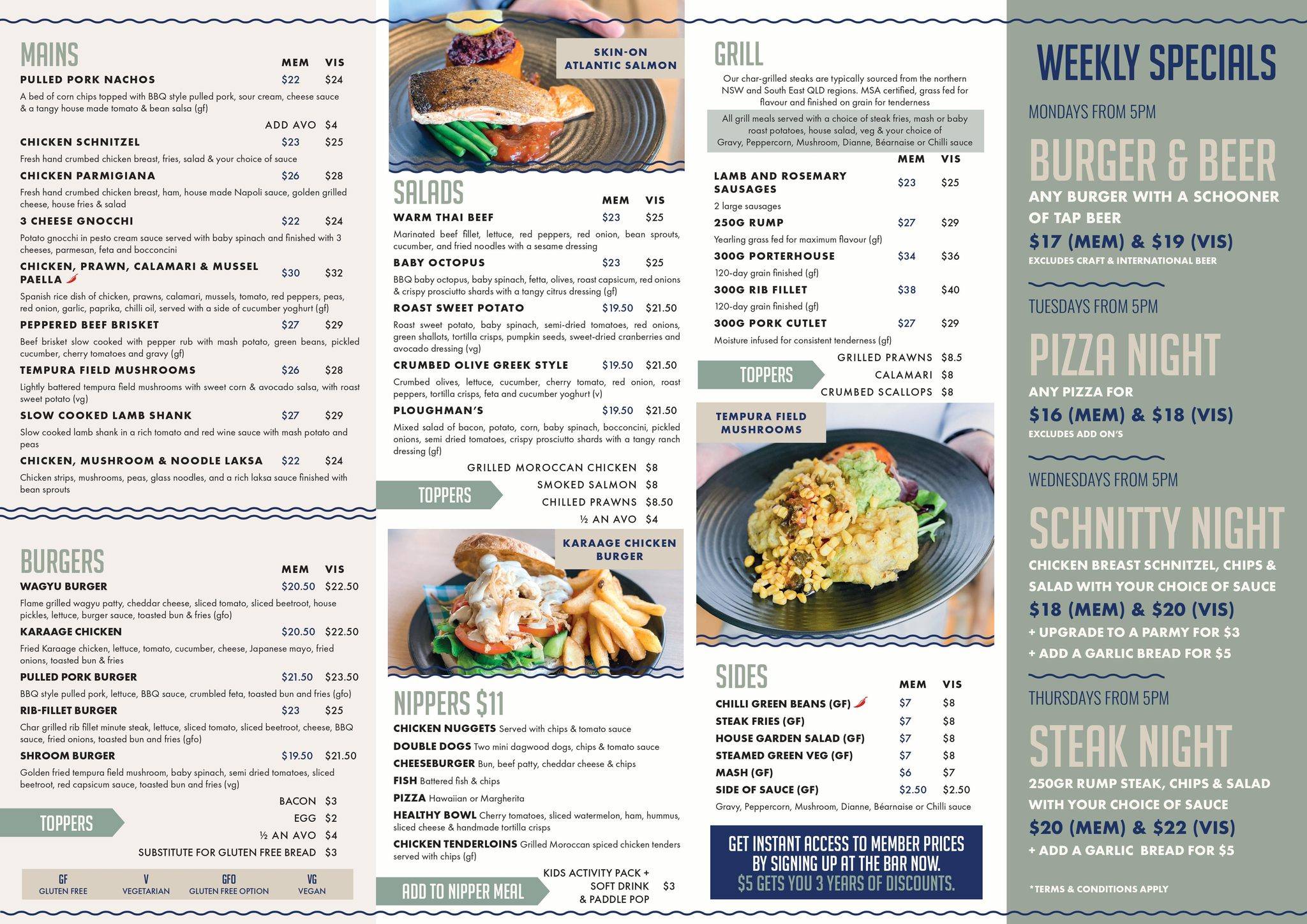 Menu at Coolangatta Surf Club, Coolangatta, Marine Parade