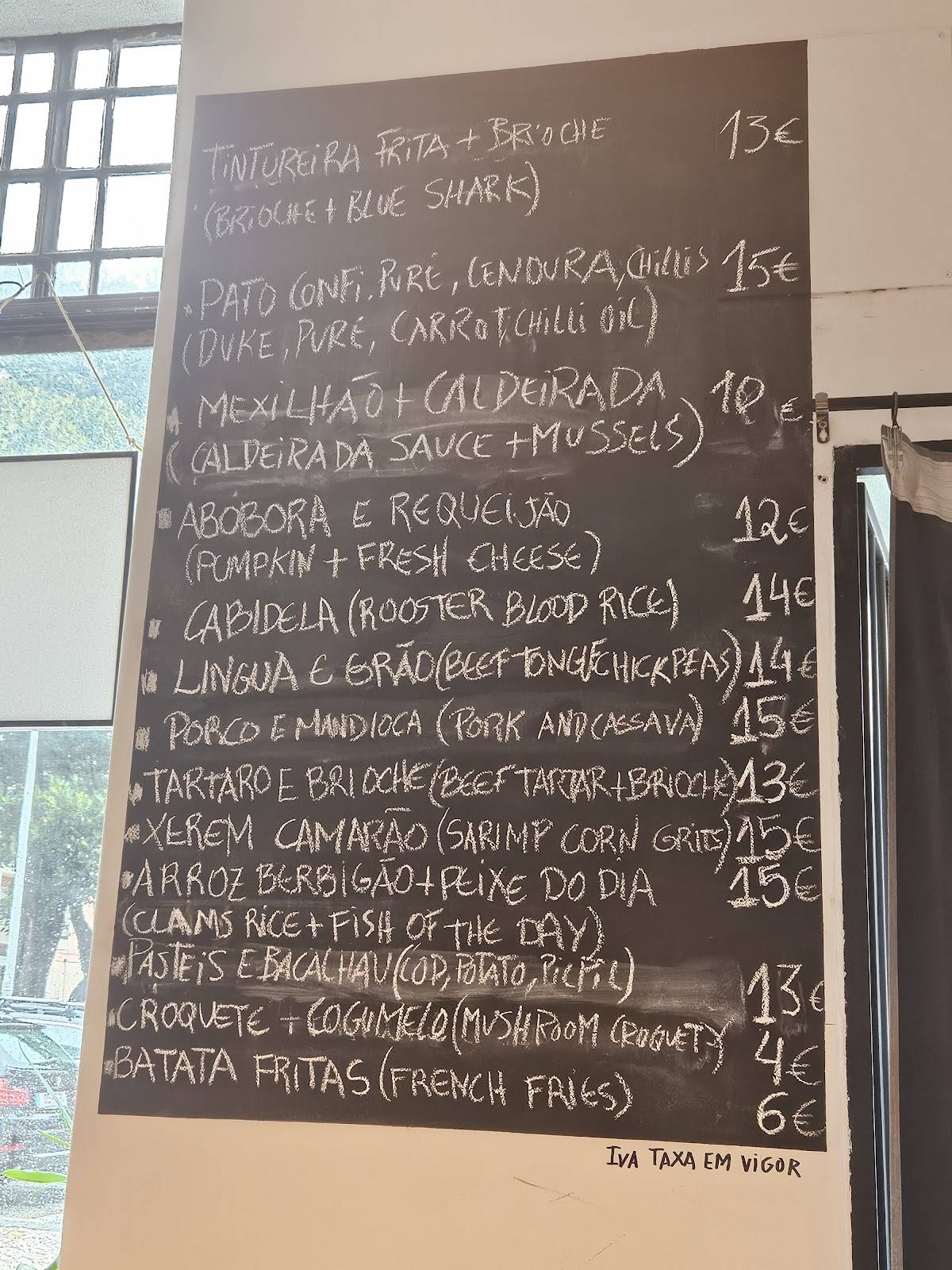 Menu em Copo Largo restaurante, Lisboa