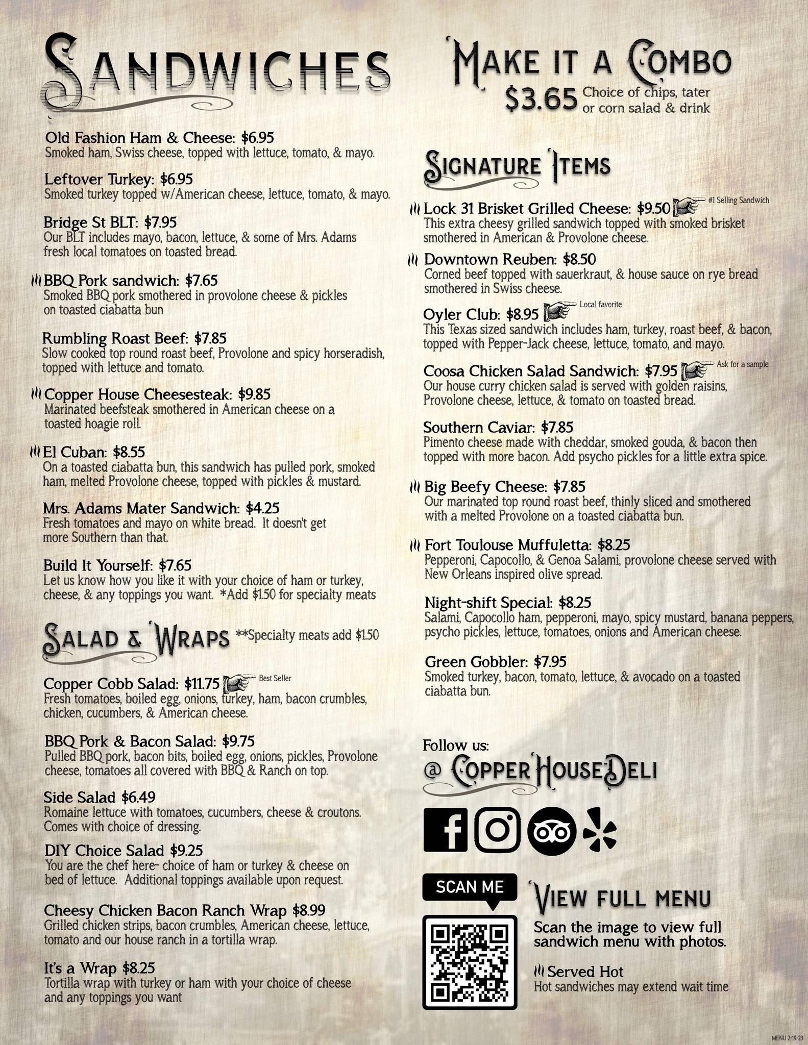 Menu at Copper House Deli restaurant, Wetumpka