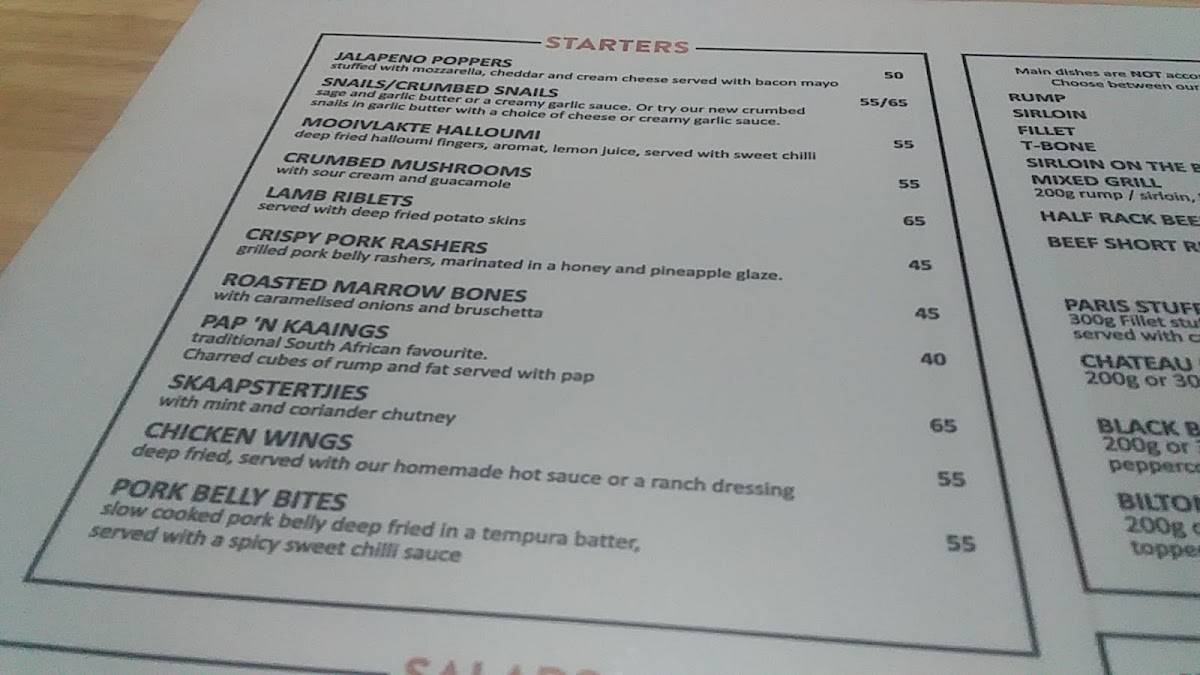 Menu at Copper and Coal Woodfired Grill restaurant, Bloemfontein