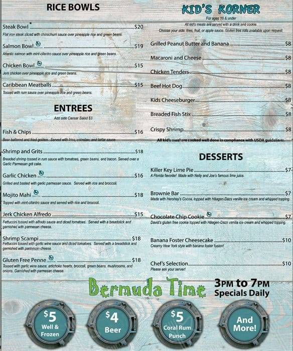 Menu at Coral Reef Bar & Grill, Orlando
