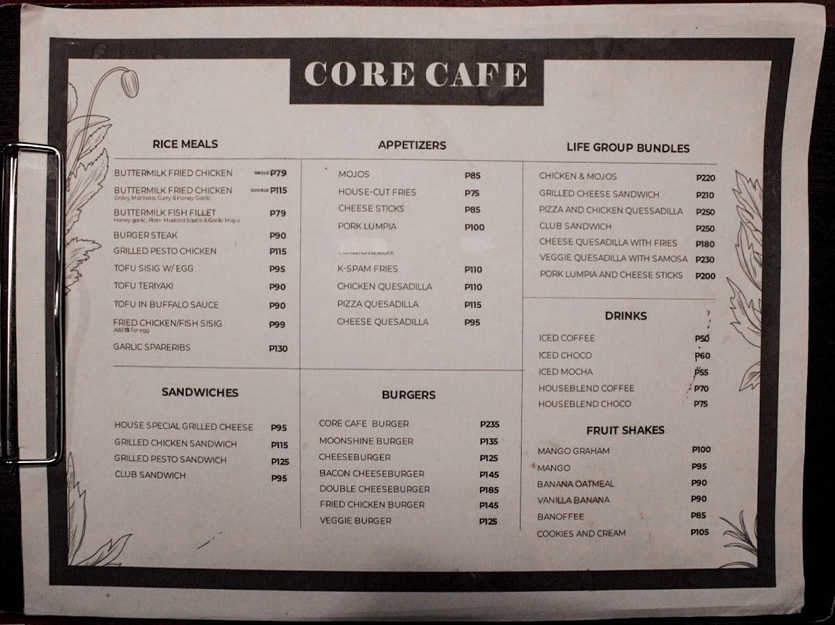 Carta de Core Cafe, Bacolod