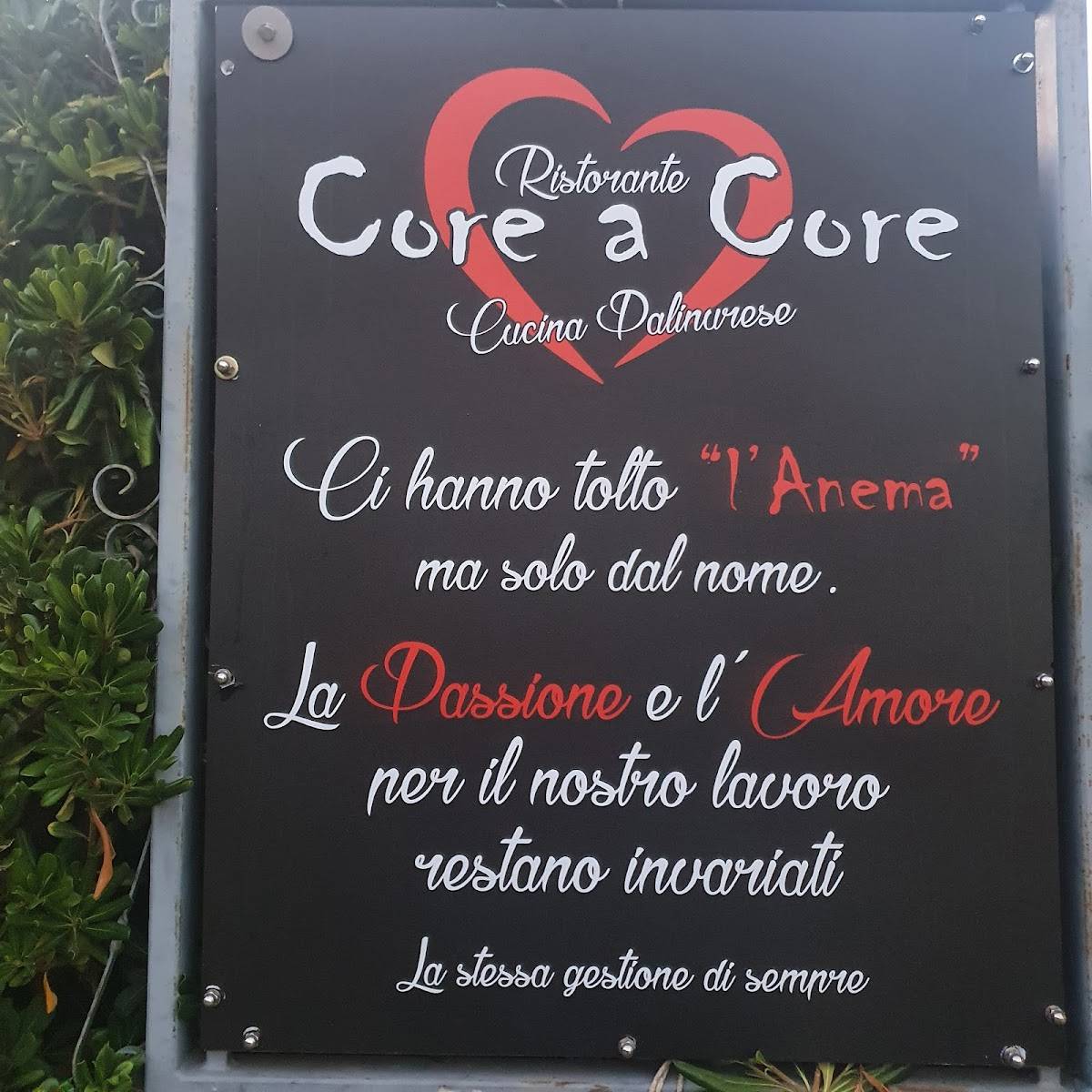 Menu da Core a Core ristorante, Palinuro