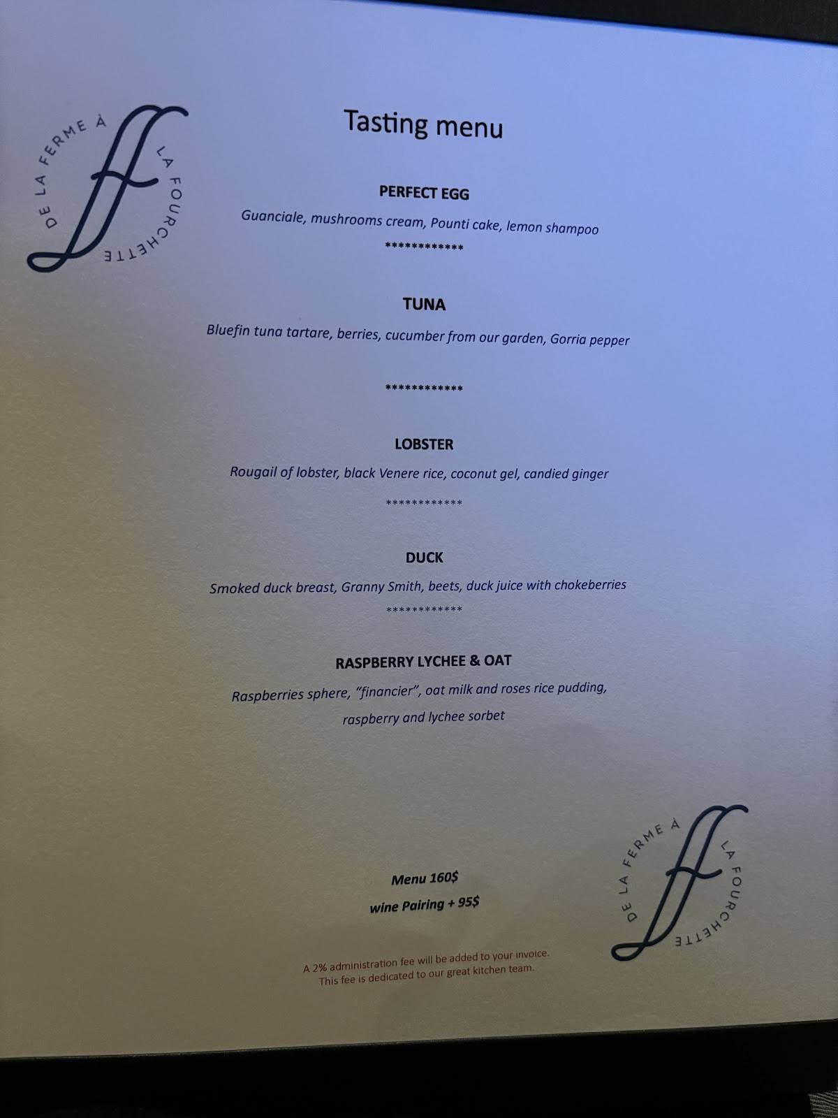 Menu at Coteau restaurant, Québec City