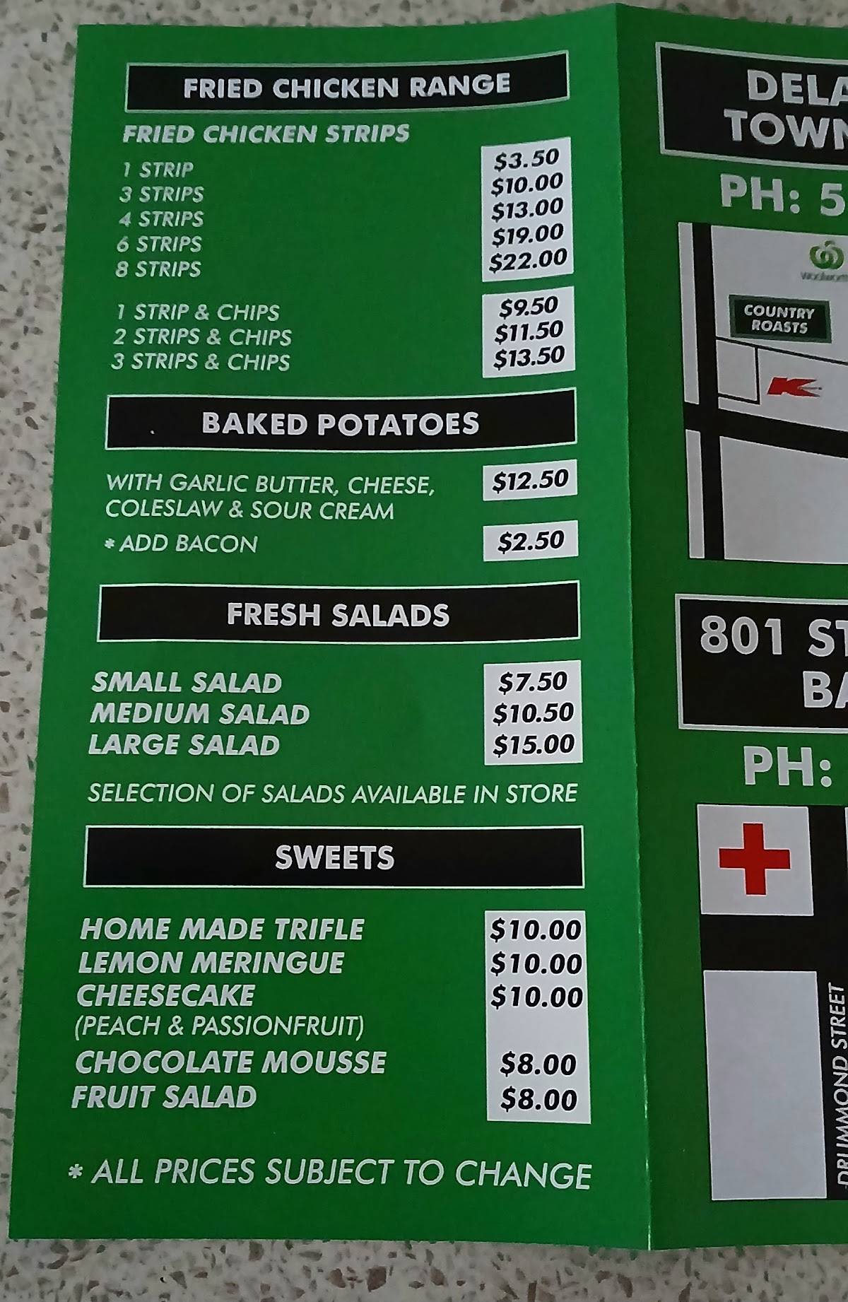 Menu at Country Roasts Ballarat fast food, Ballarat Central