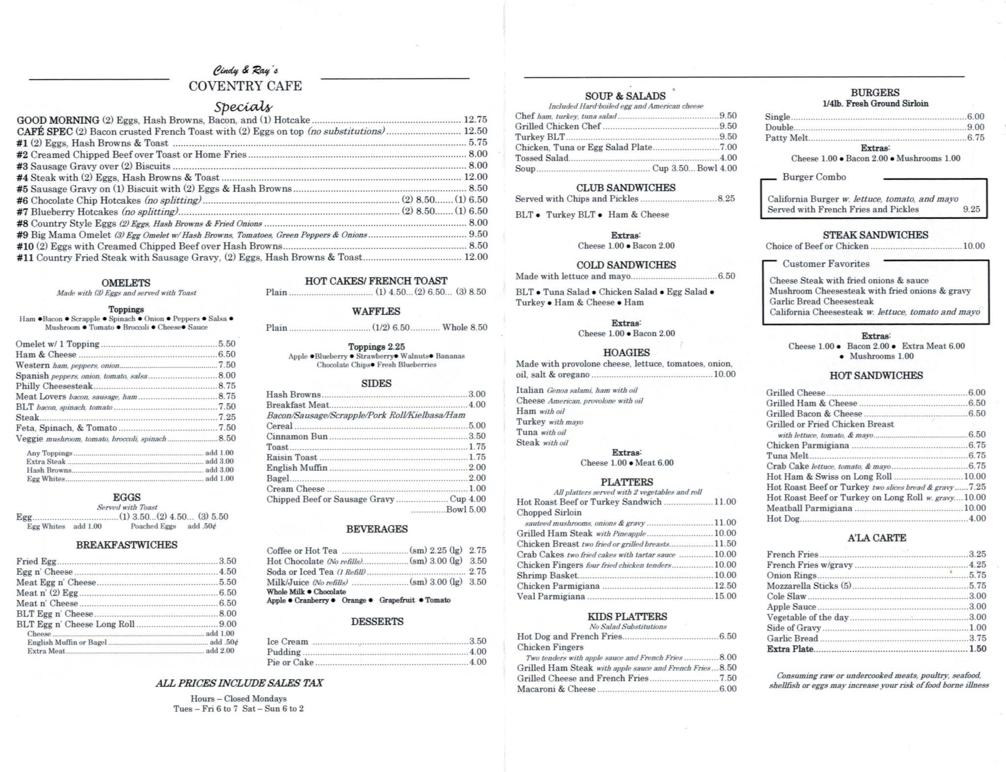 Menu at Coventry Cafe, Pottstown, New Schuylkill Rd