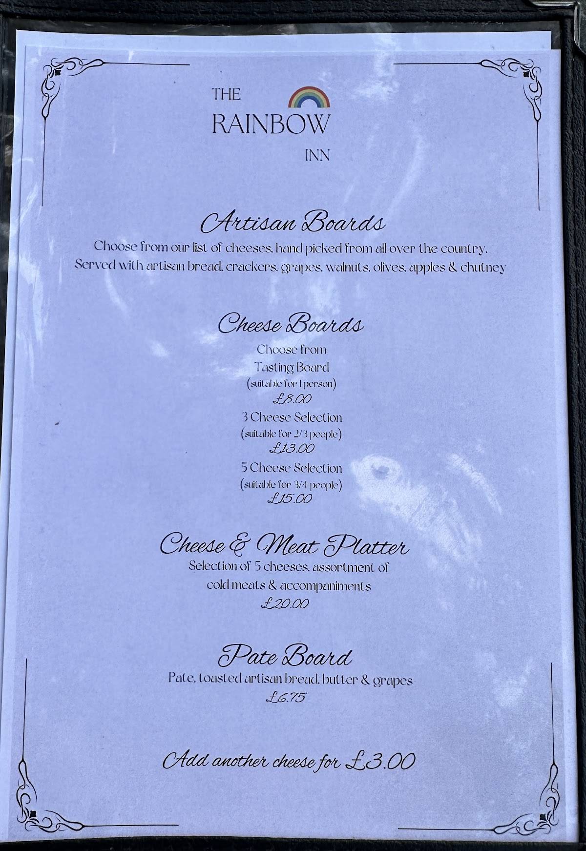 Menu at The Rainbow Inn pub & bar, Coventry