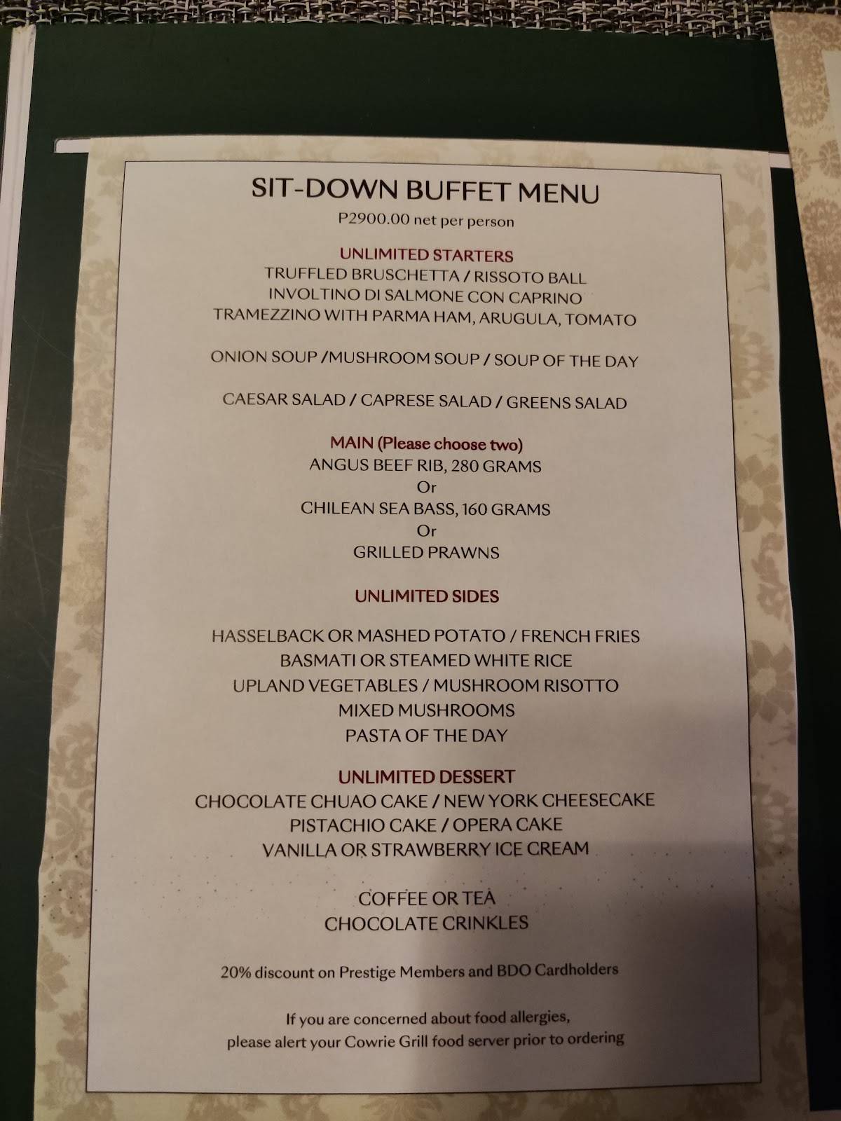 Menu at Cowrie Grill - Greenhills Shopping Center steakhouse, San Juan ...