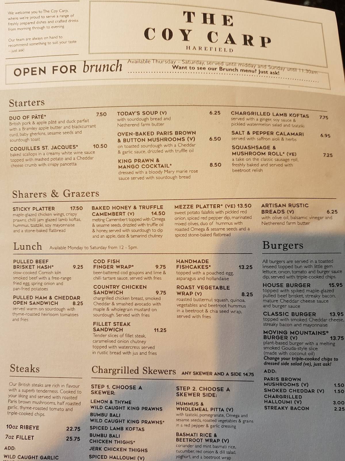 Menu At Coy Carp Harefield Pub And Bar Harefield