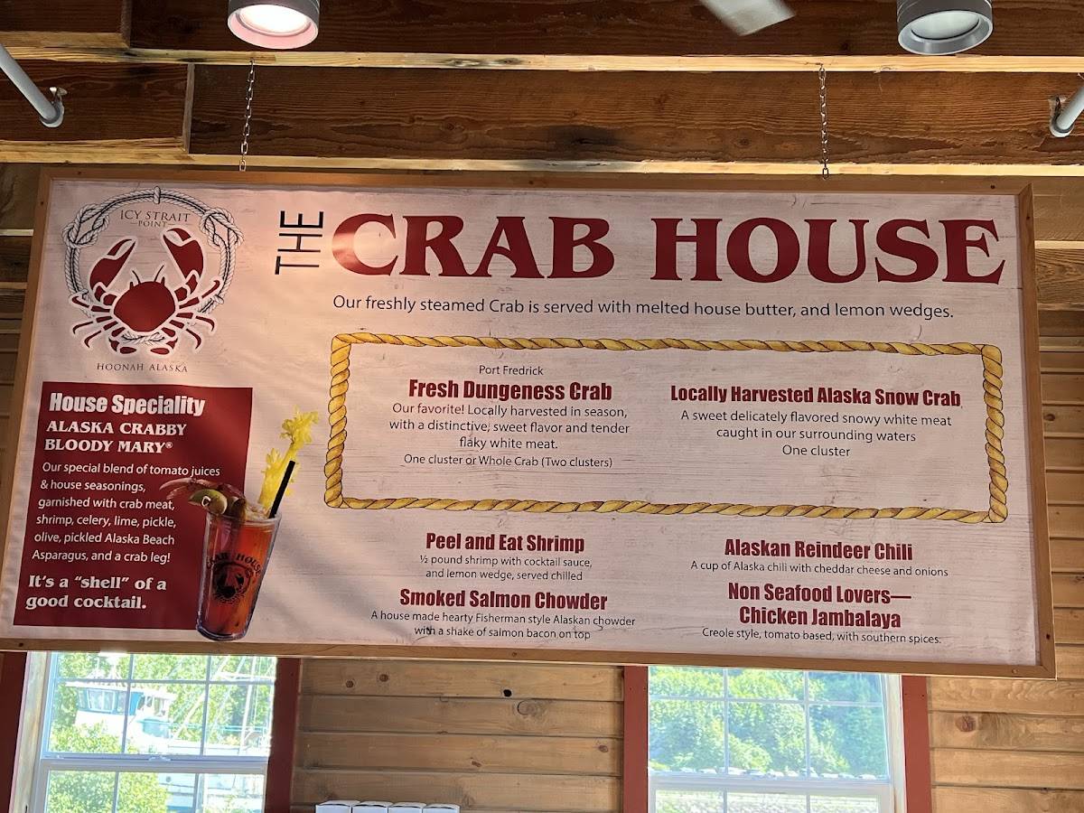 Menu at Crab House restaurant, Hoonah, 108 Cannery Rd