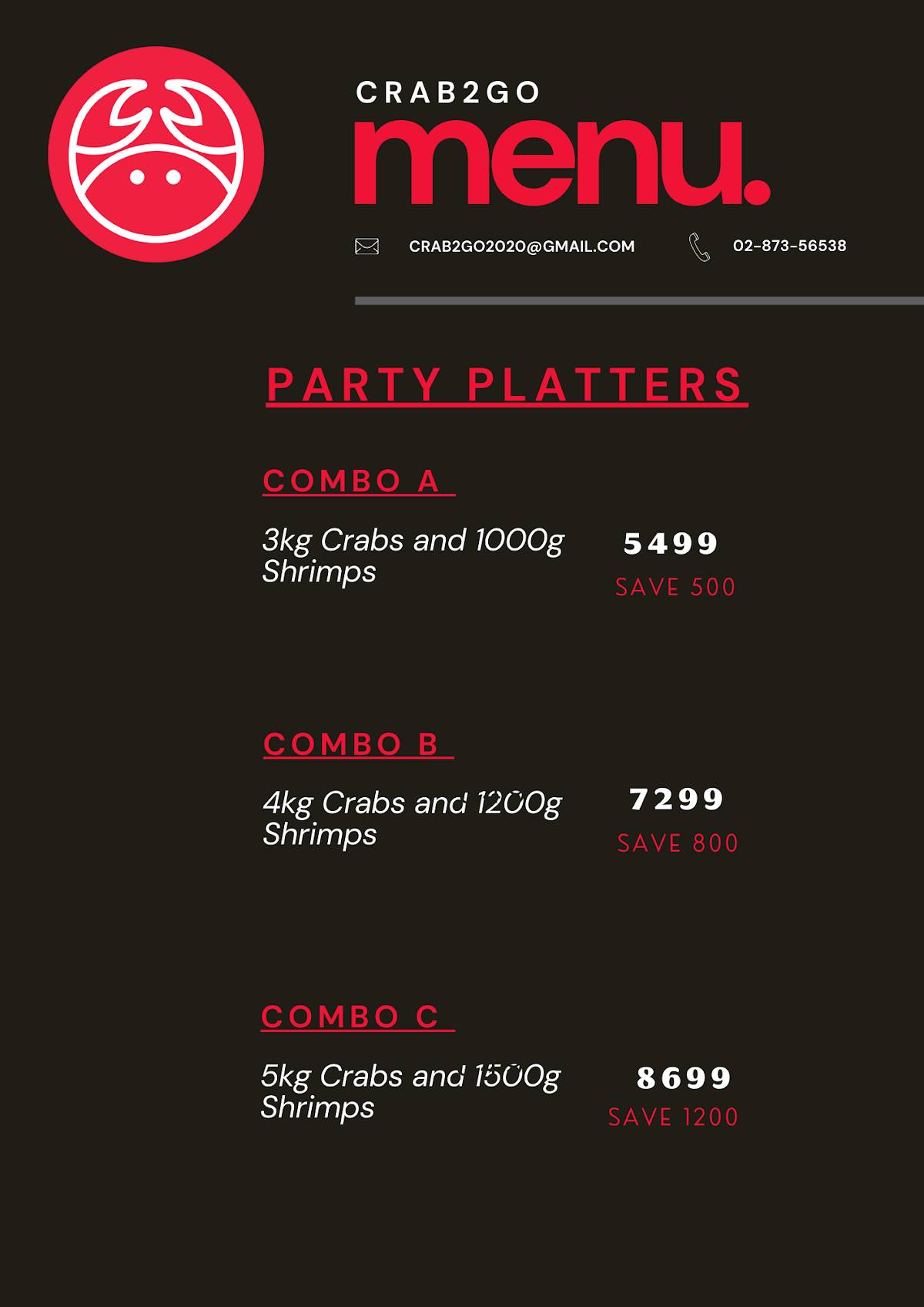Menu at Crab2go restaurant, Quezon City