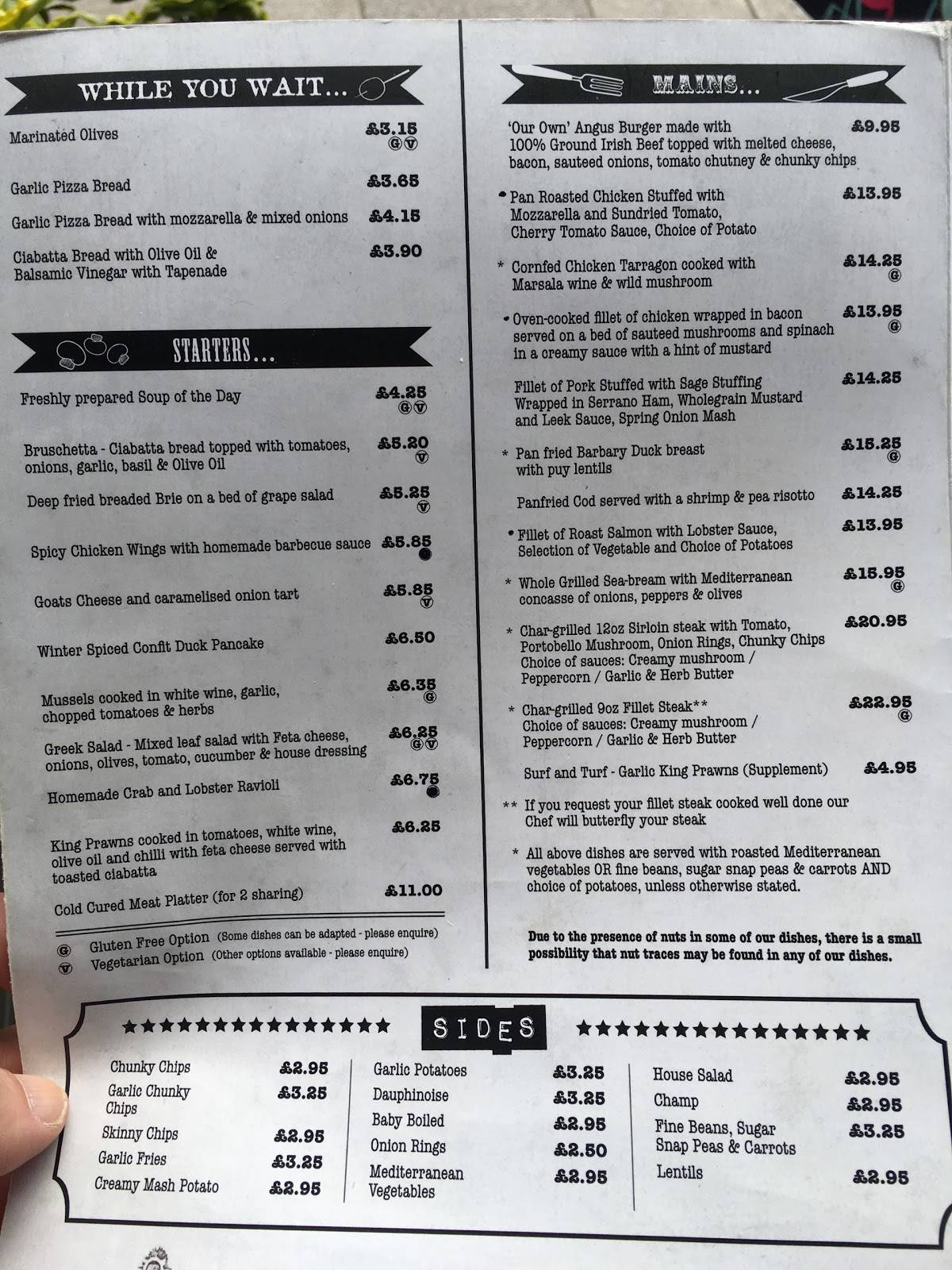 Menu at Zio restaurant, Portadown