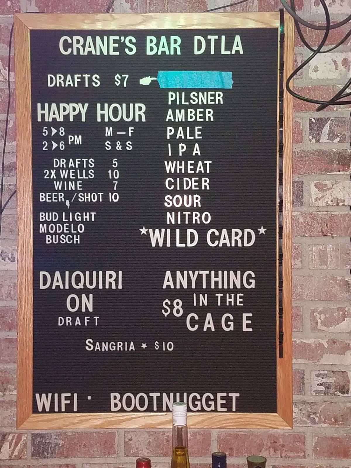 Menu at Crane's Bar Downtown, Los Angeles