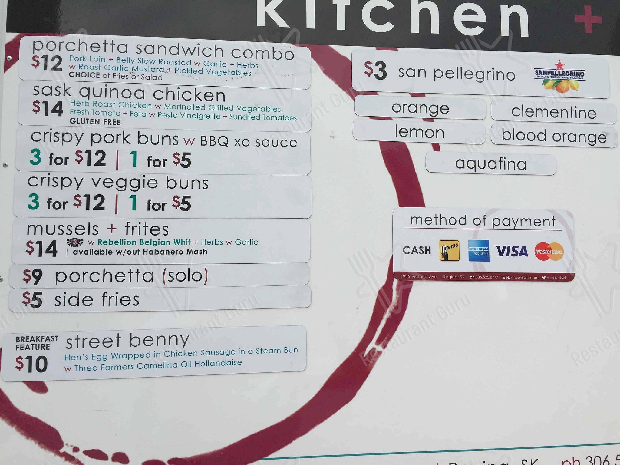Menu at Crave Food Truck, Regina