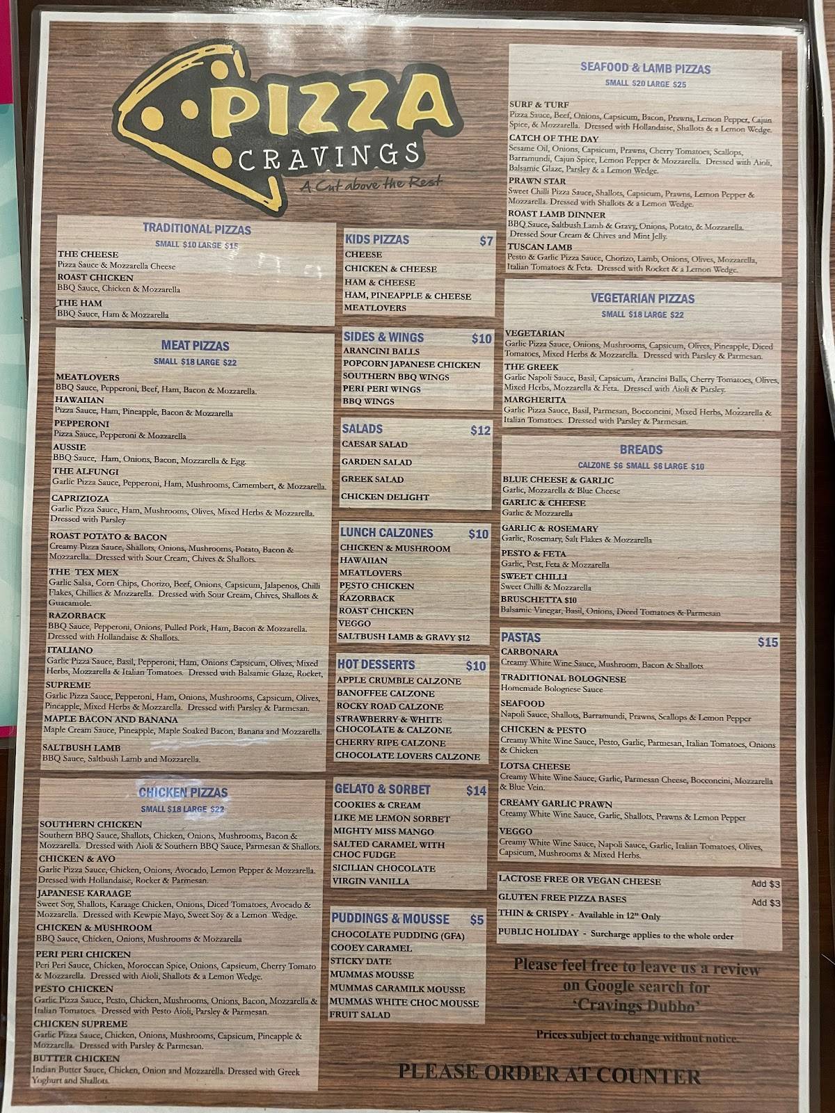 Menu at Pizza Cravings Dubbo restaurant, Dubbo