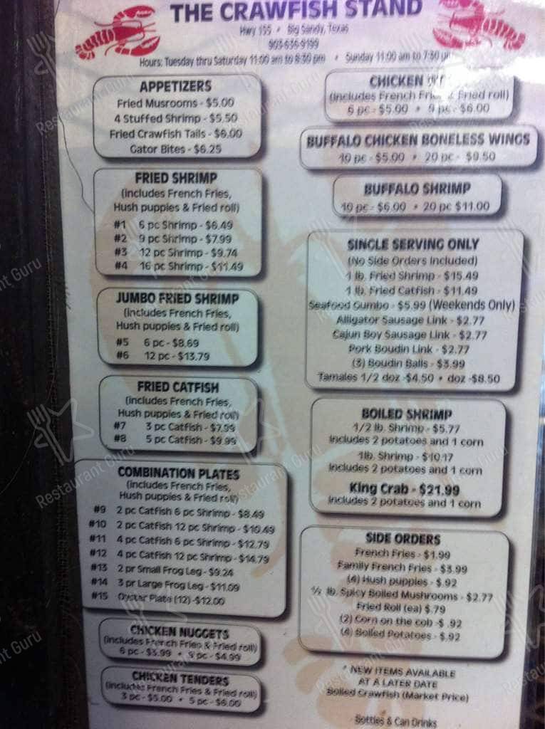 Menu at Crawfish Depot & Beer Barn, Big Sandy, State Hwy 155