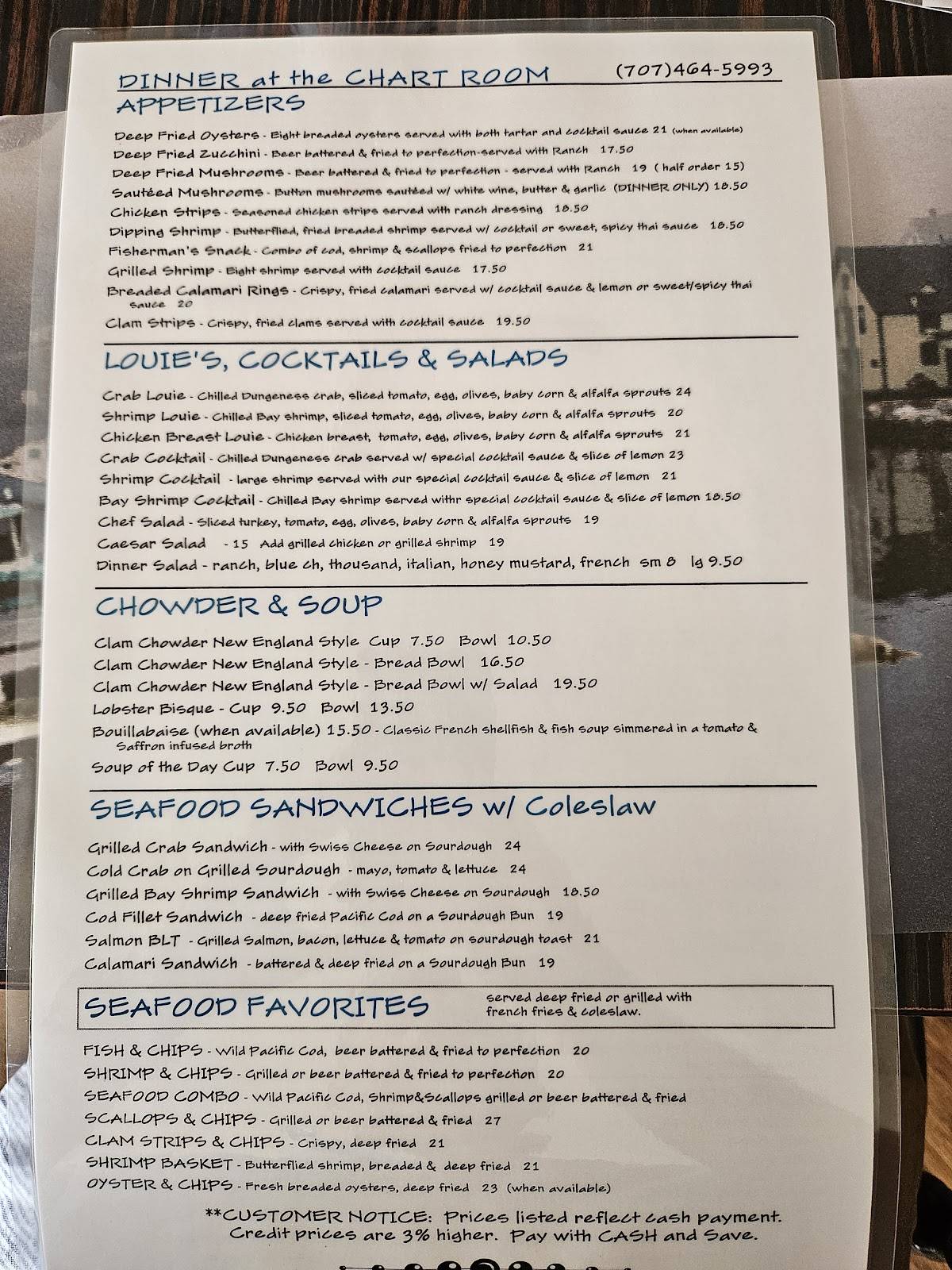 Menu at Chart Room Restaurant, Crescent City