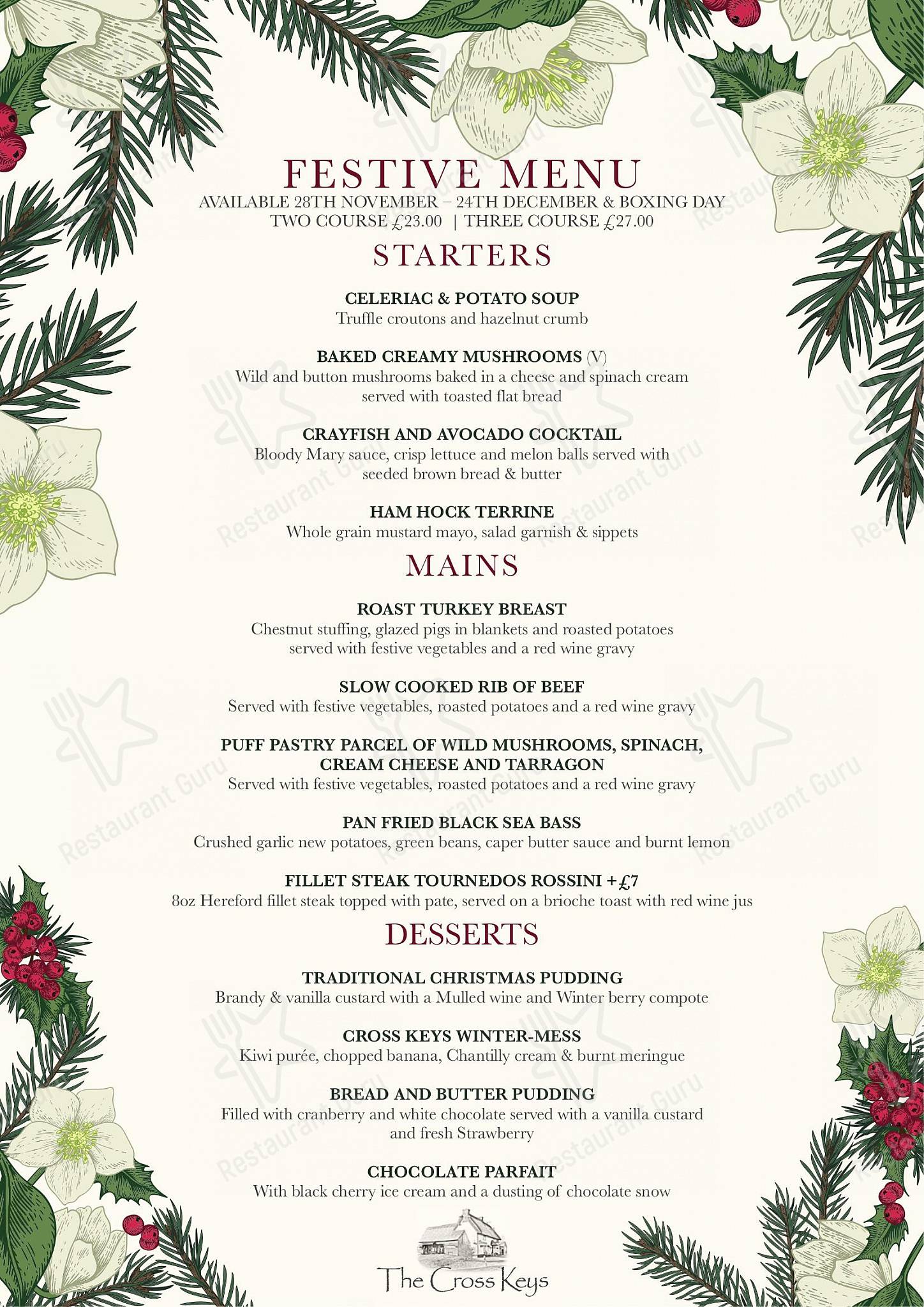 Menu at The Cross Keys pub & bar, Milton Keynes