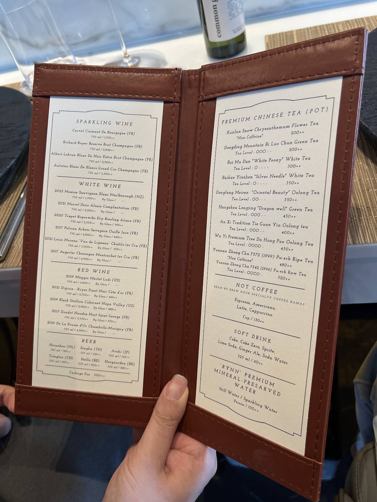 Menu at Cross restaurant, Bangkok