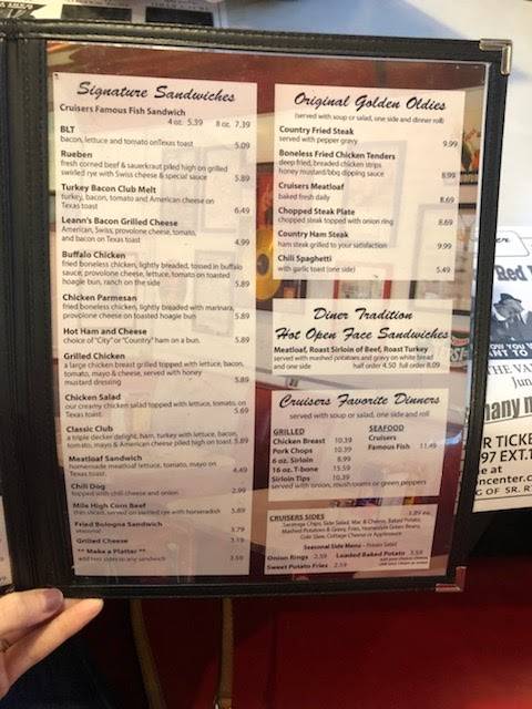 Menu at Cruisers Diner restaurant, Seaman
