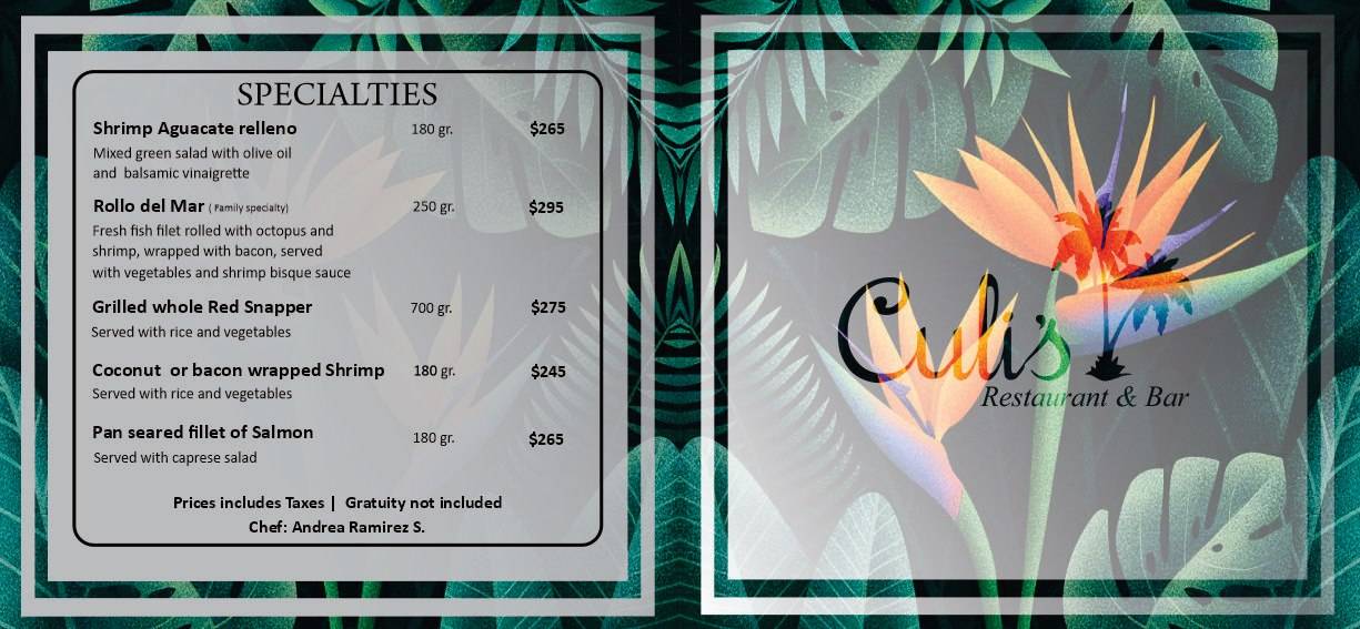 Menu at Culi's Restaurant & Bar, Bucerías