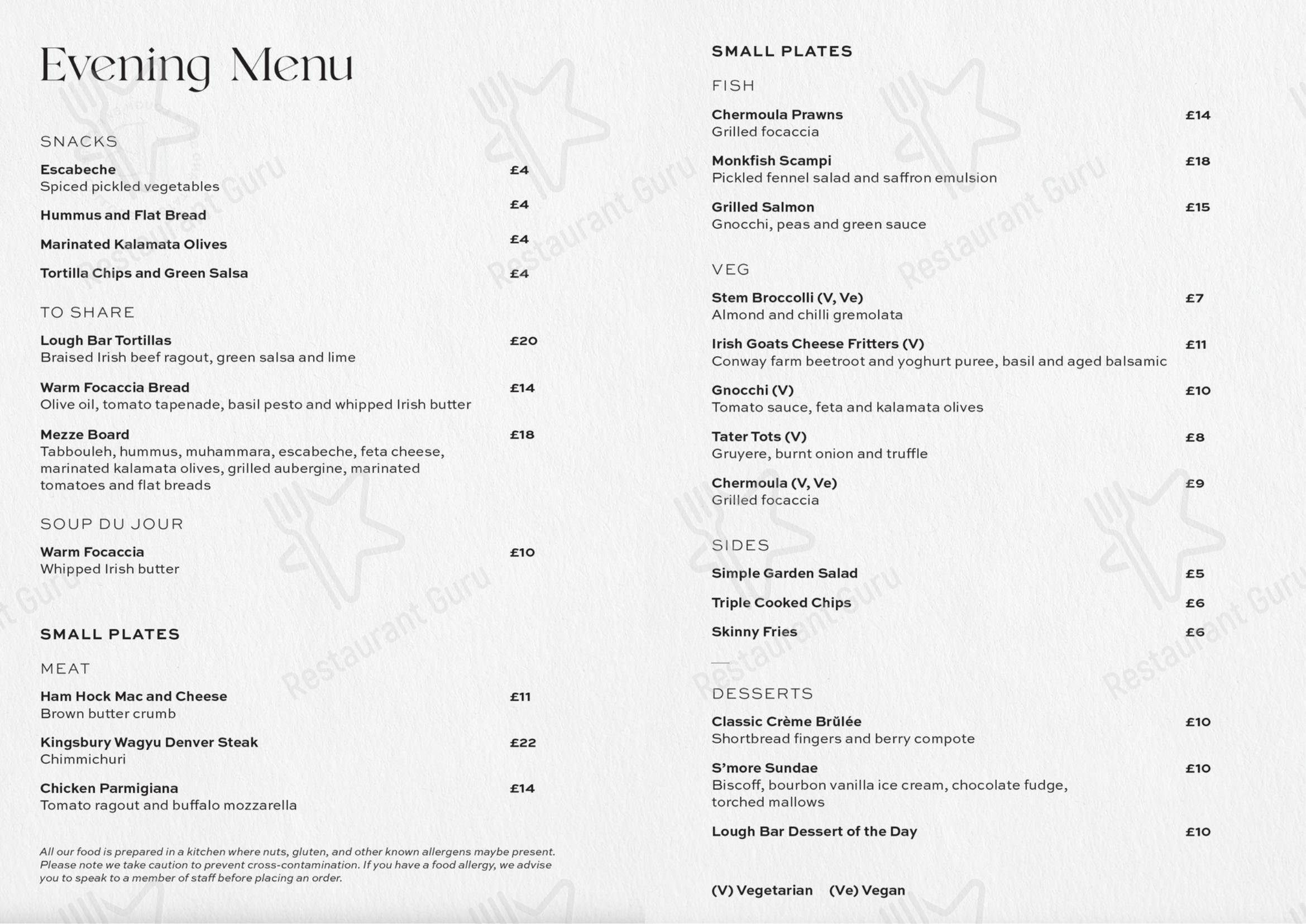 Menu at Cultra Inn pub & bar, Holywood, Culloden Estate and Spa