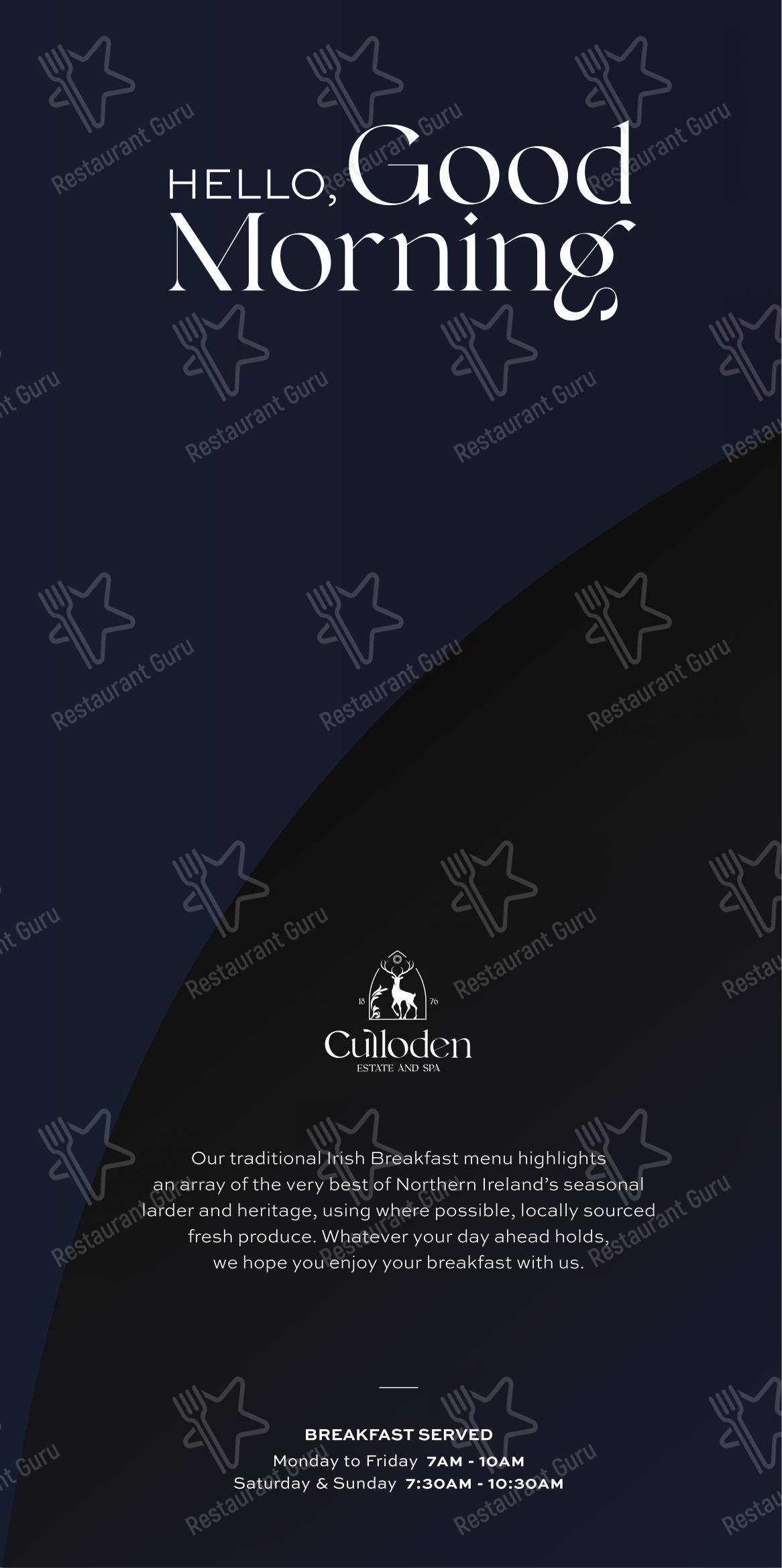 Menu at Cultra Inn pub & bar, Holywood, Culloden Estate and Spa