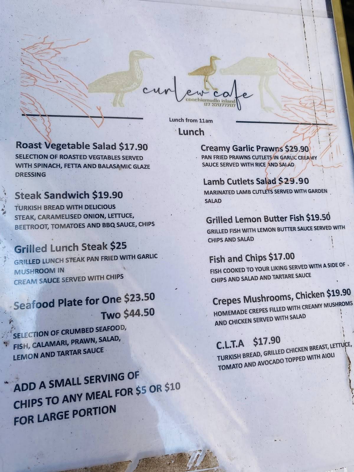 Menu at Curlew Cafe, Coochiemudlo, Coochiemudlo Island