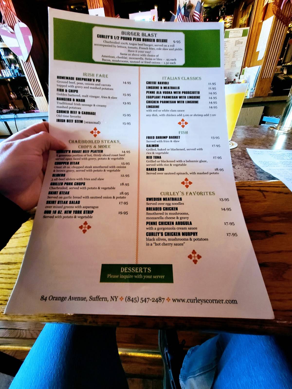 Menu at Curley's Corner pub & bar, Suffern