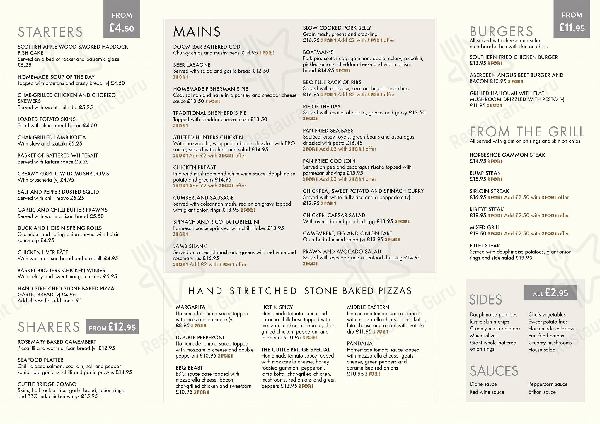 Menu at Cuttle Bridge Inn restaurant, Sutton Coldfield