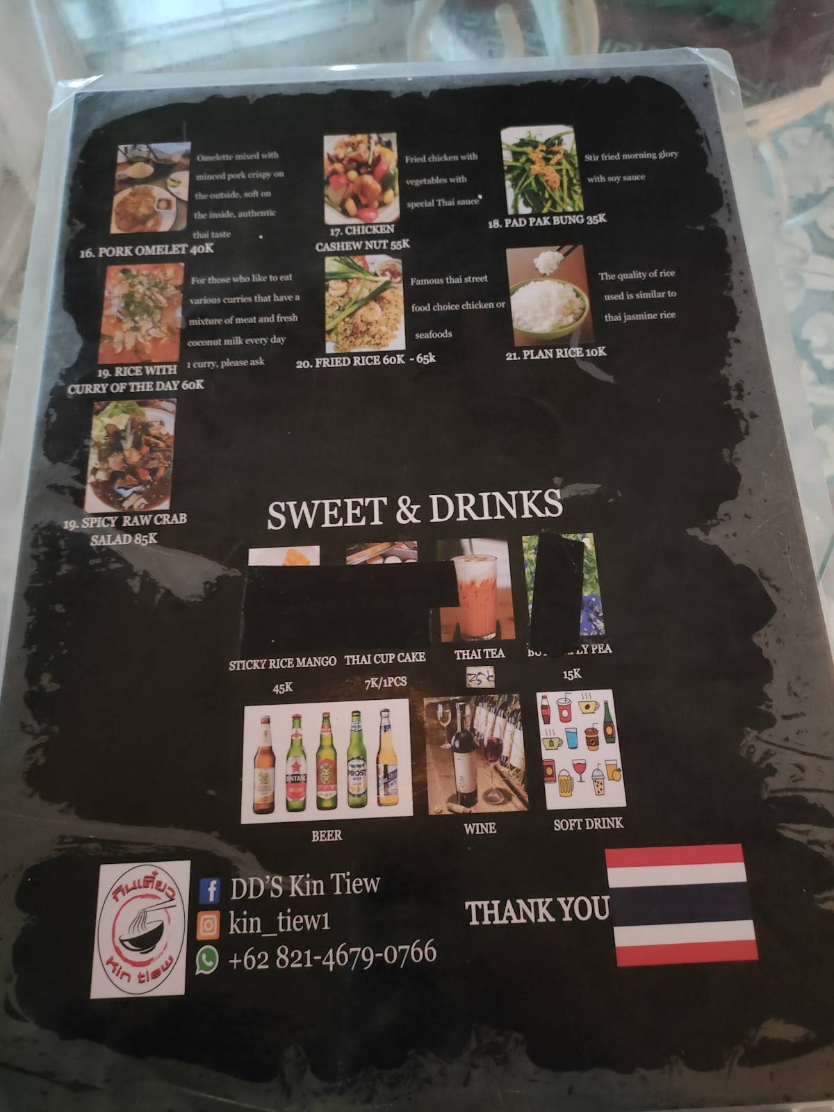 Menu at DD’s Kin Tiew restaurant, Denpasar, Jl. Bypass Ngurah Rai No.508
