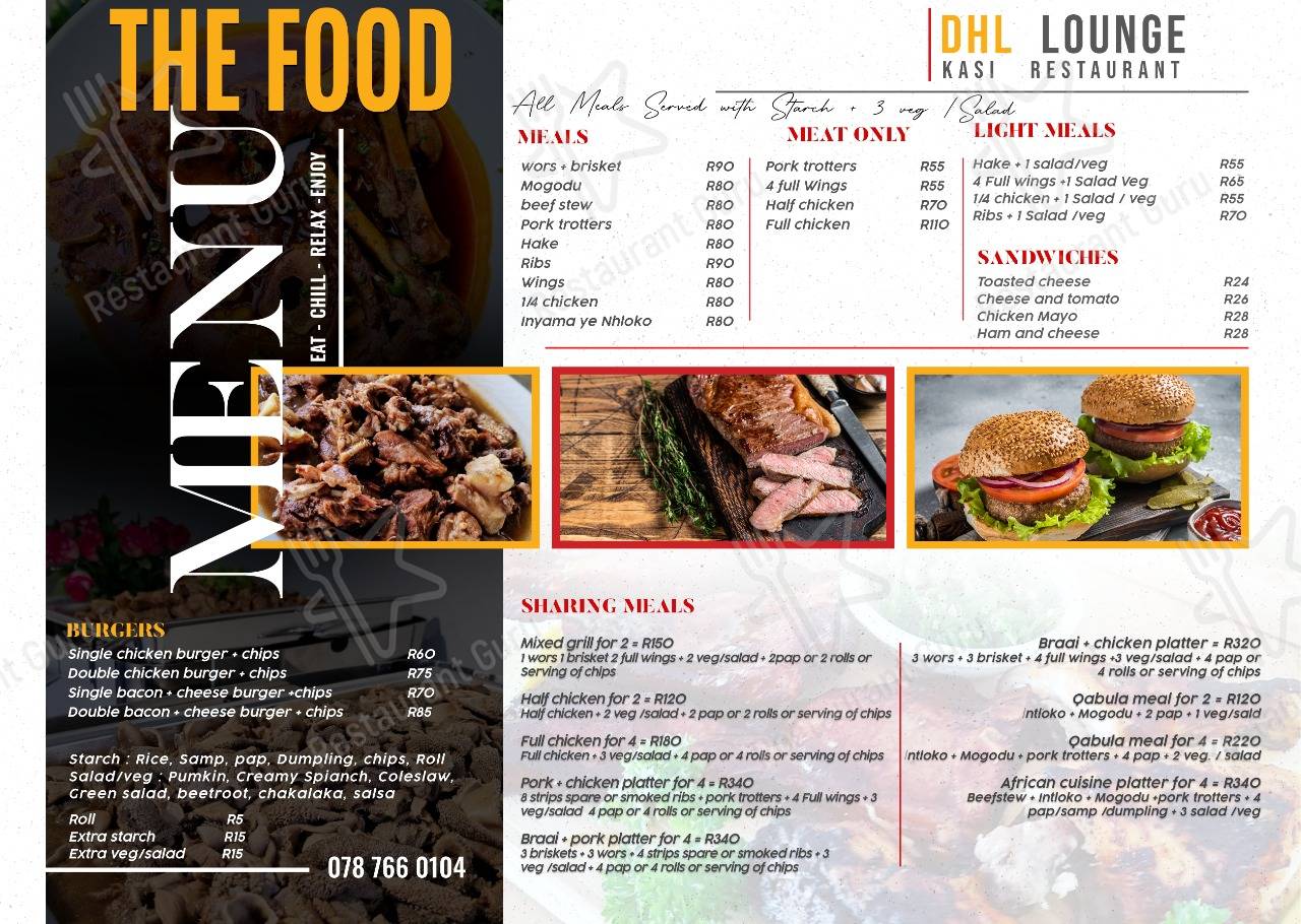 Menu at DHL LOUNGE restaurant, Springs