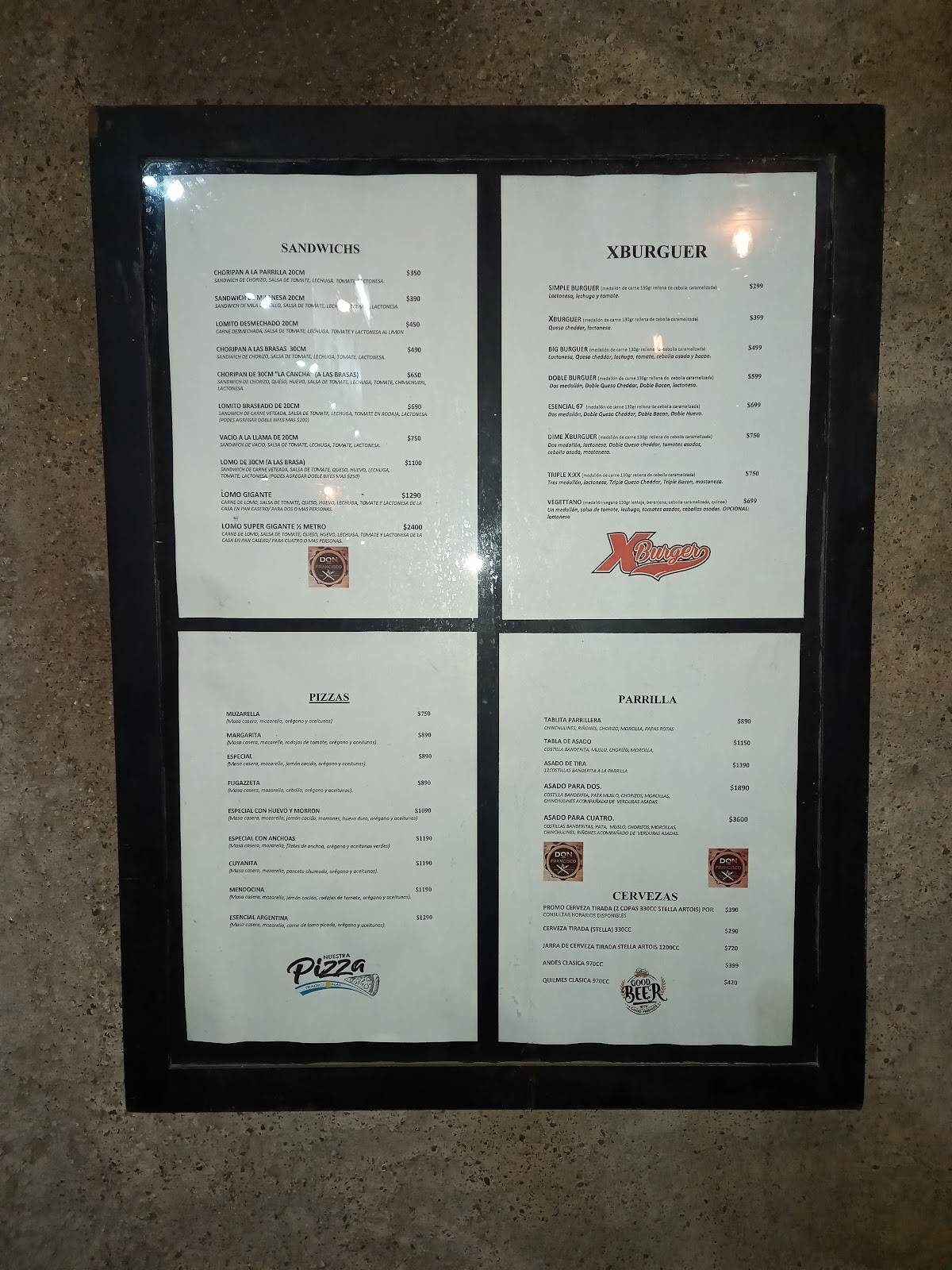 Menu at DON FRANCISCO restaurant, Luján de Cuyo