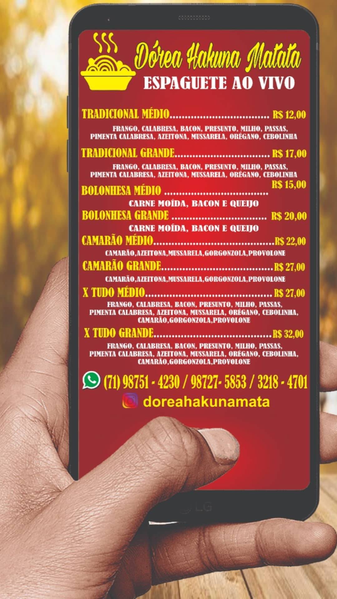 Menu em DOREA HAKUNA MATATA restaurante, Salvador