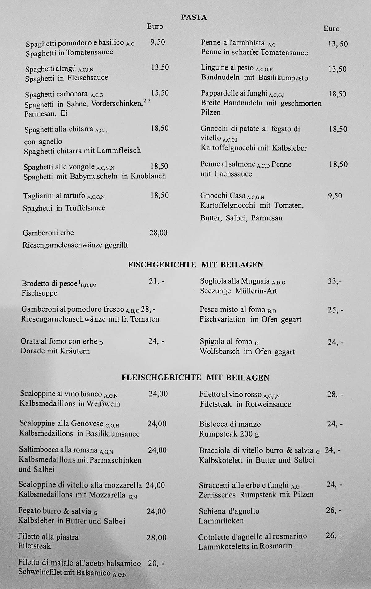 Speisekarte von Da Bruno restaurant, Düsseldorf, Karlstraße 16