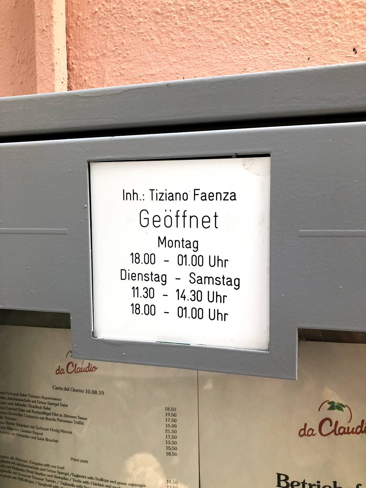 Speisekarte von Restaurant da Claudio, Nürnberg, Hochstr. 41