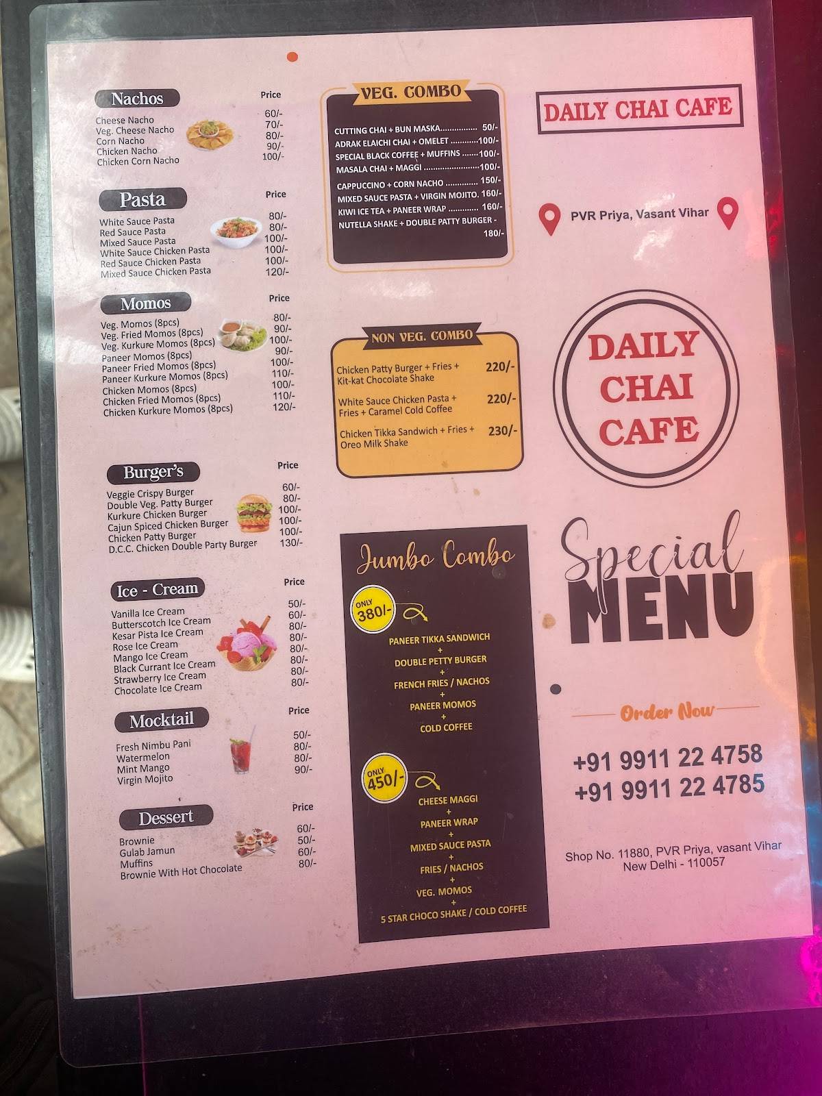 Menu at Daily Chai Cafe, New Delhi