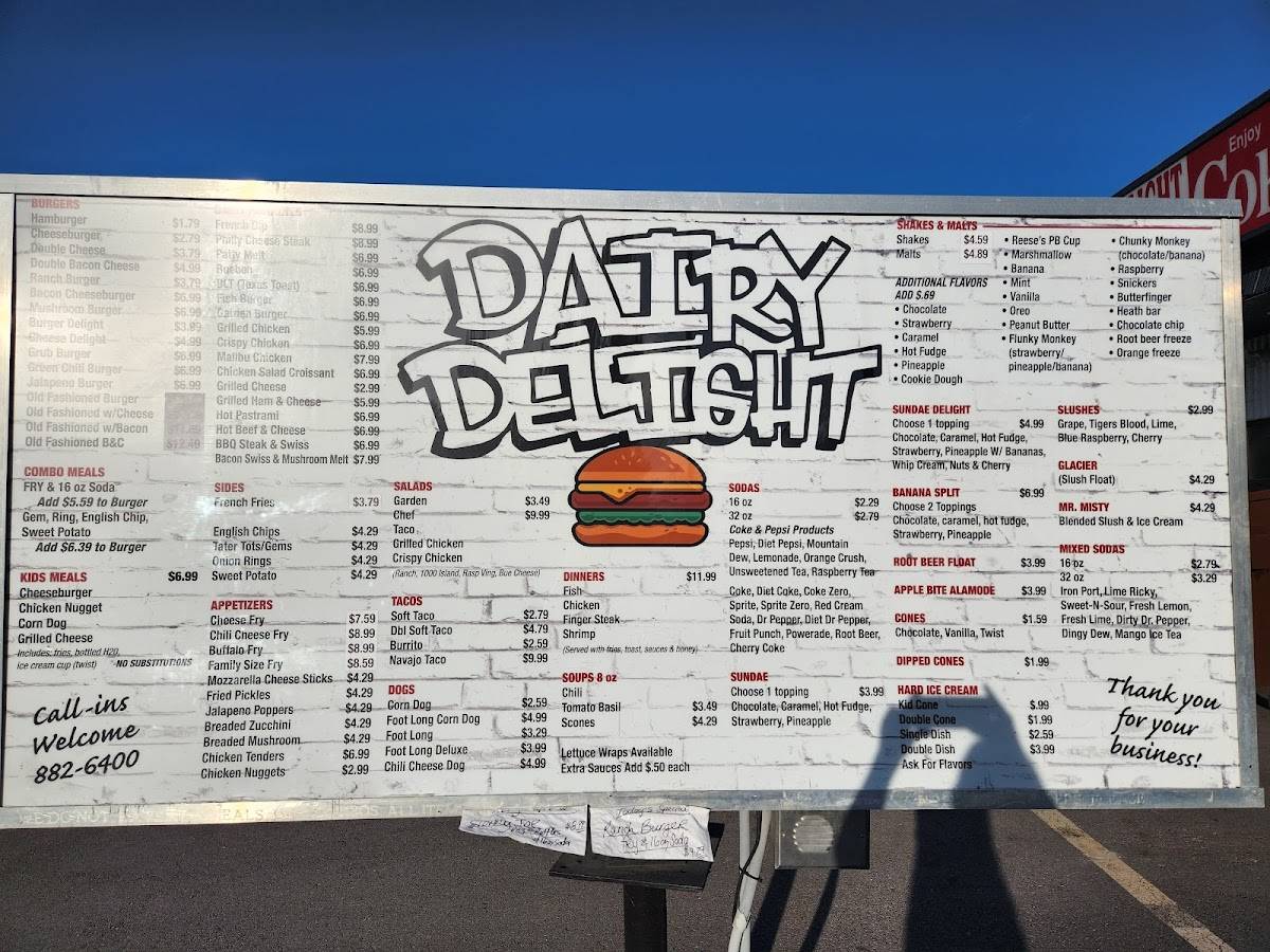 Menu at Dairy Delight restaurant, Tooele