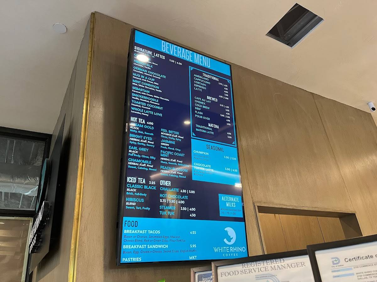 Menu at White Rhino Coffee, Dallas, Commerce St