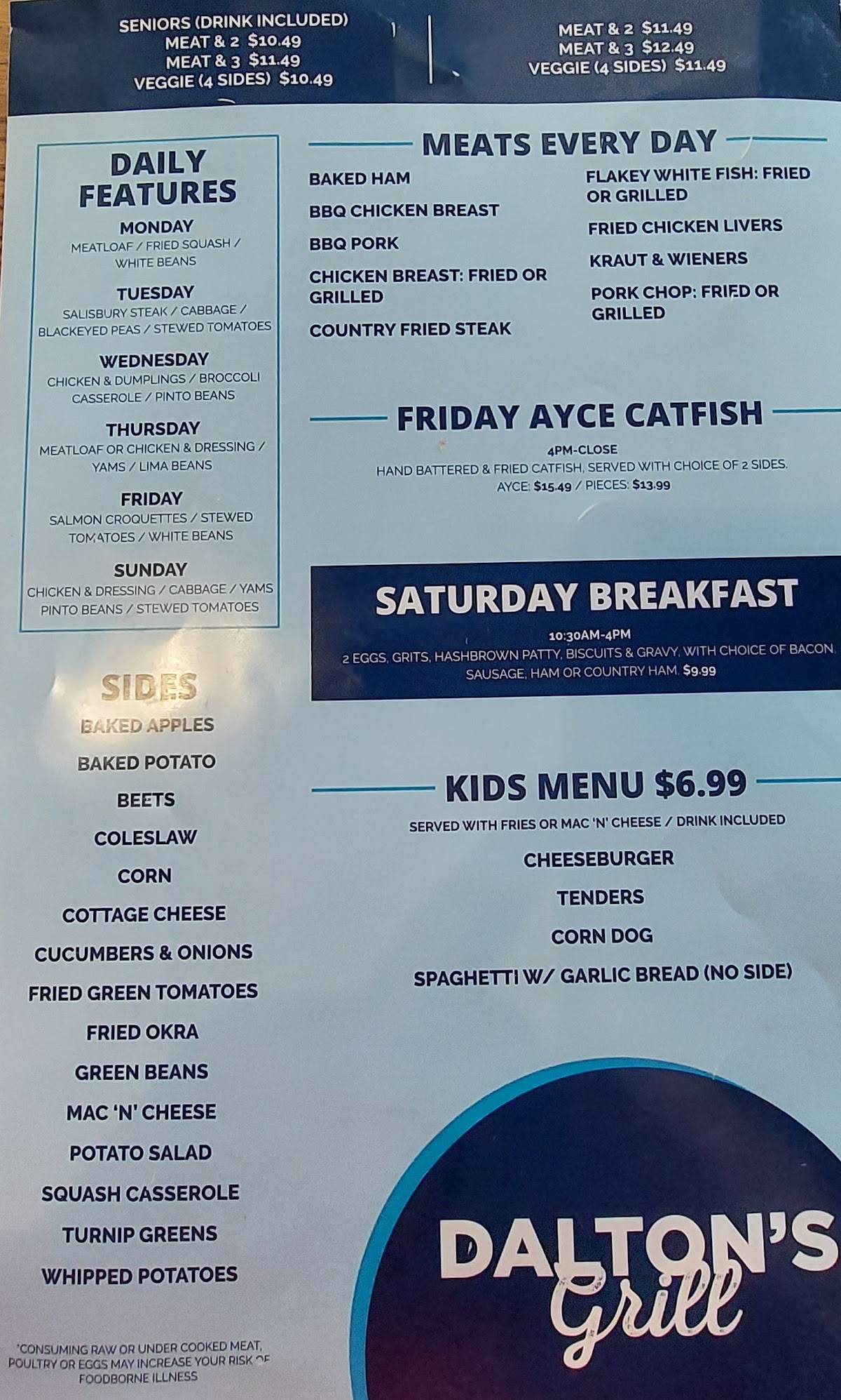 Menu at Dalton's Grill restaurant, Nashville
