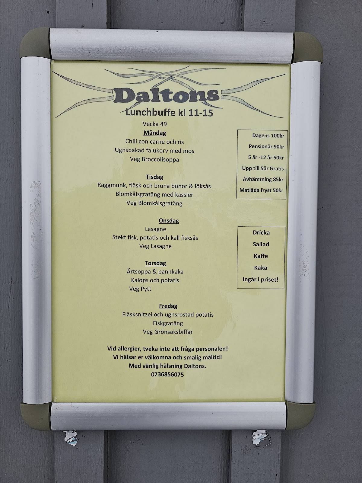 Menu at Daltons restaurang restaurant, Hedemora