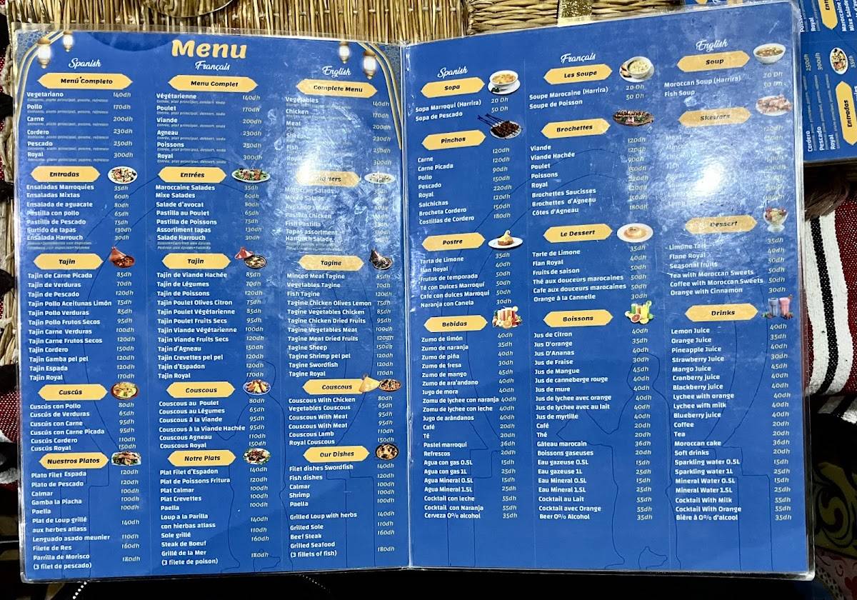 Menu at Dar Harruch restaurant, Tangier