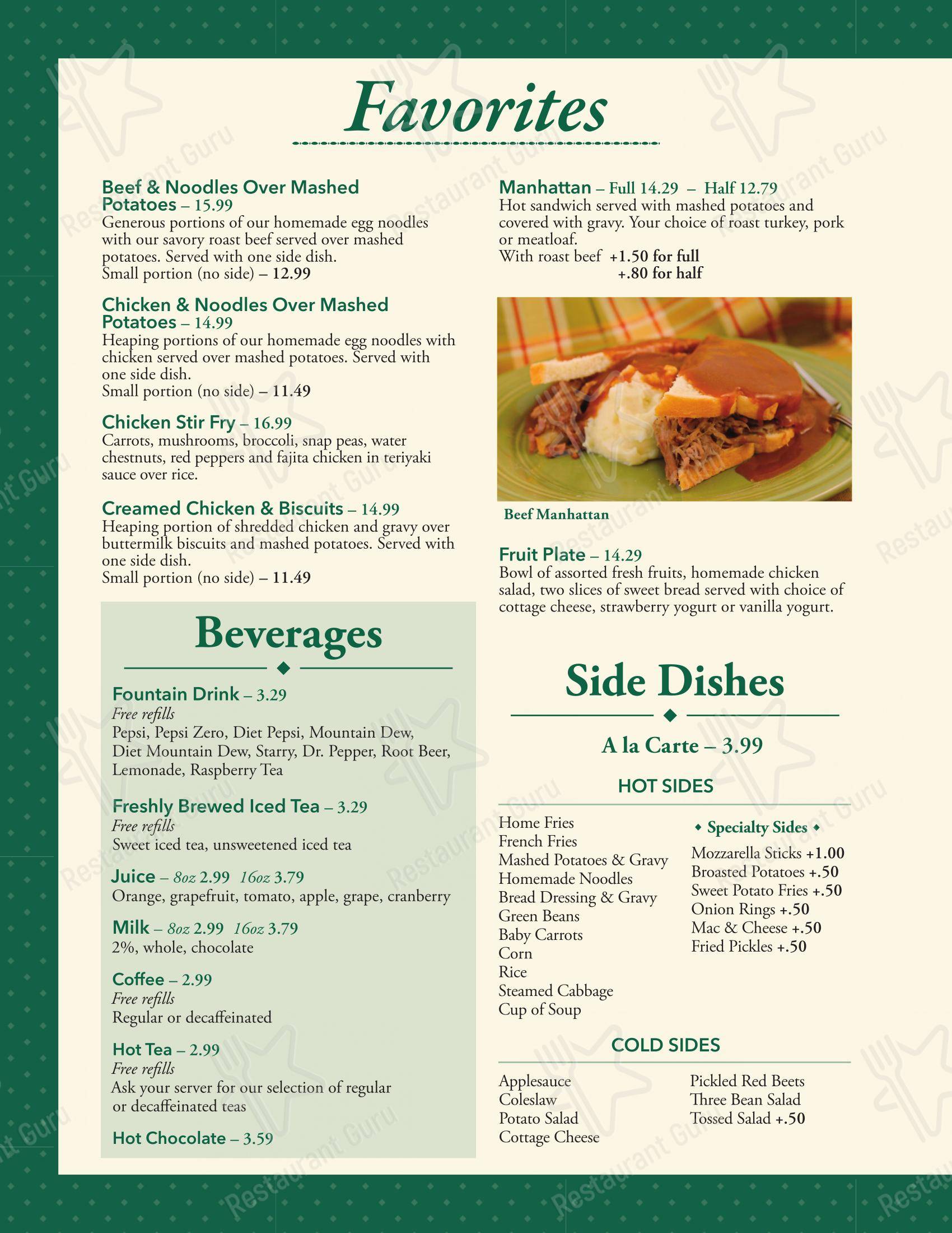 Menu at Das Dutchman Essenhaus restaurant, Middlebury, 240 US-20