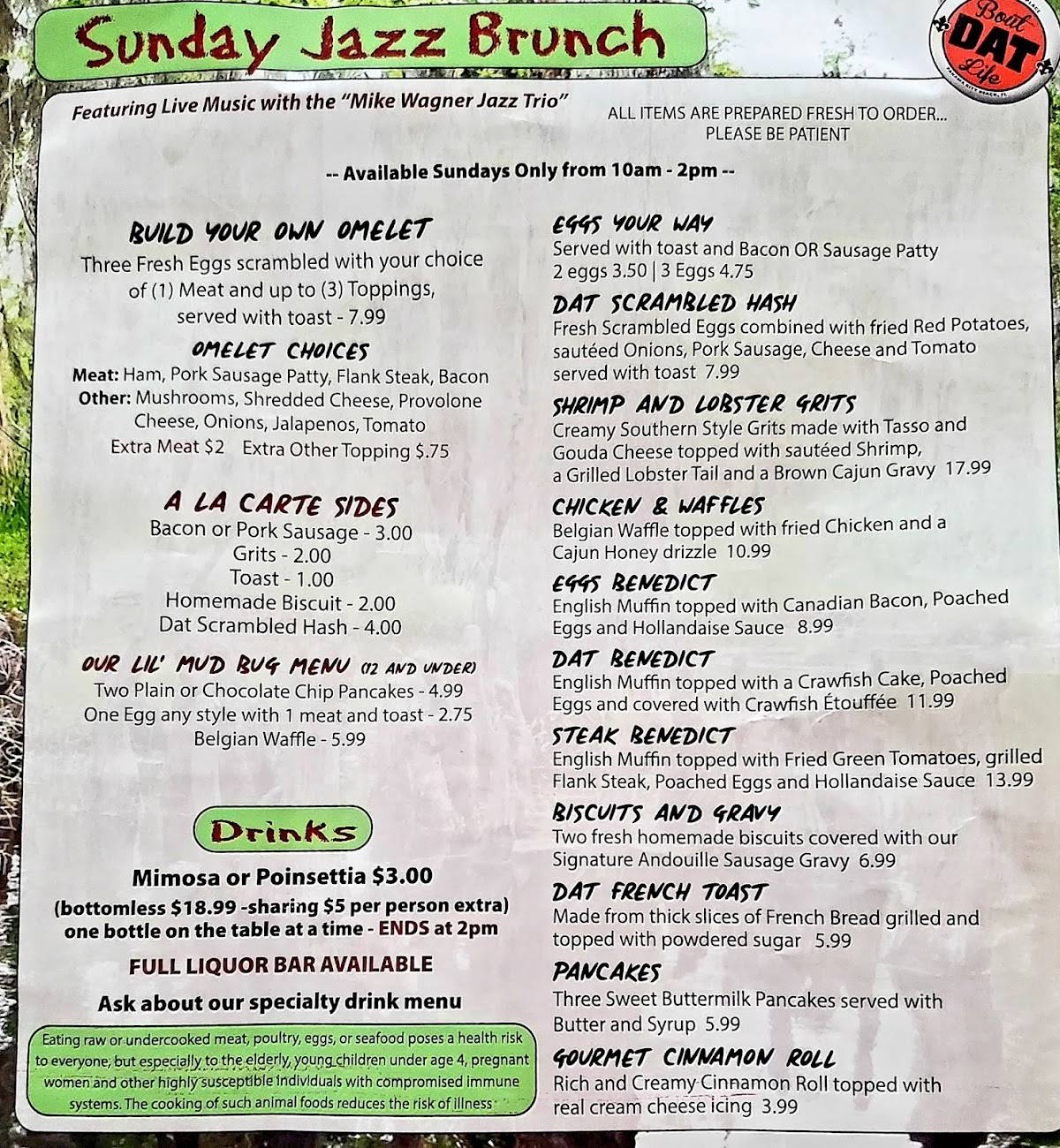 Menu at Dat Cajun Place Cafe, Panama City Beach, 2705 Thomas Dr