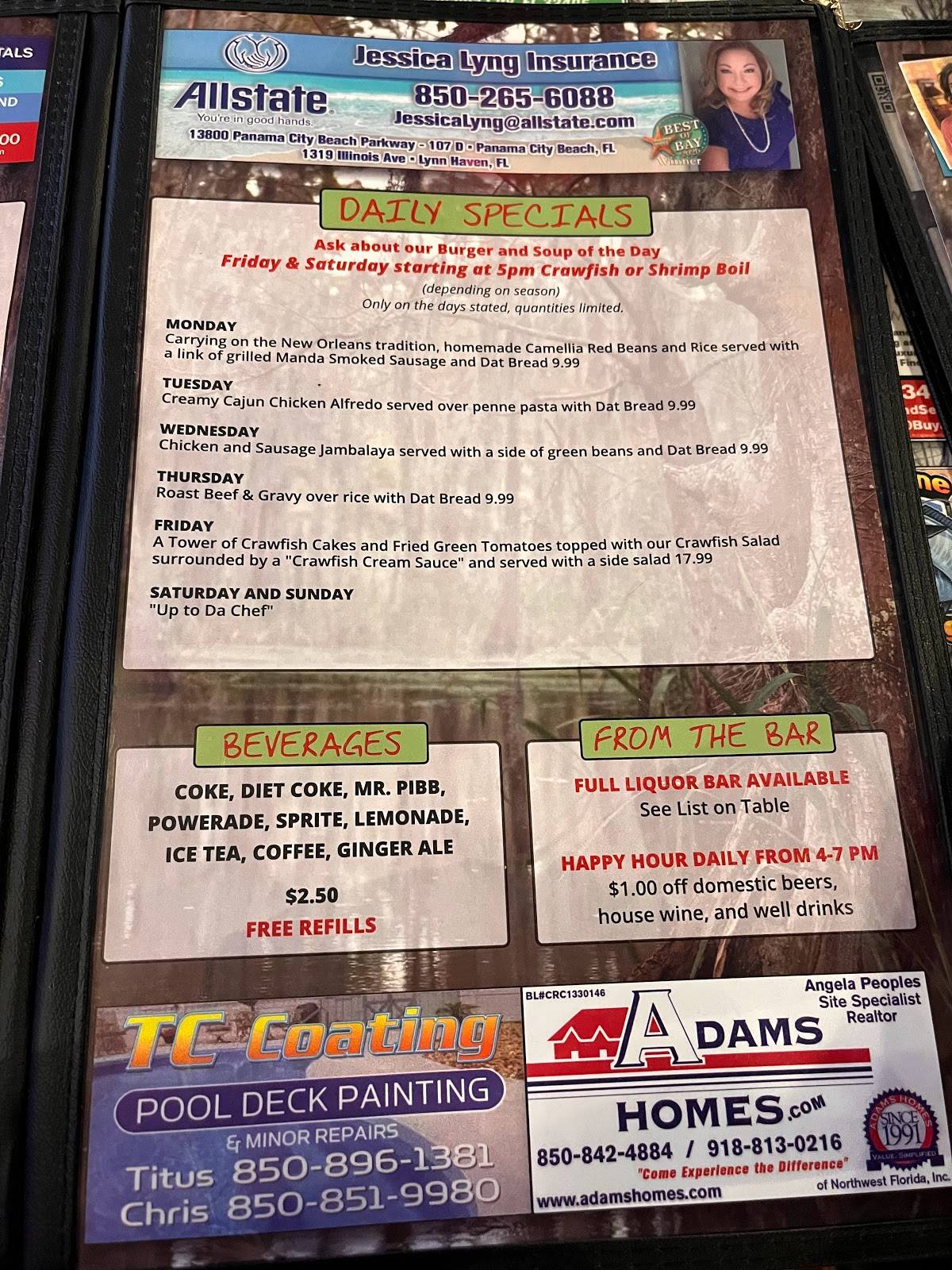 Menu at Dat Cajun Place Cafe, Panama City Beach, 2705 Thomas Dr
