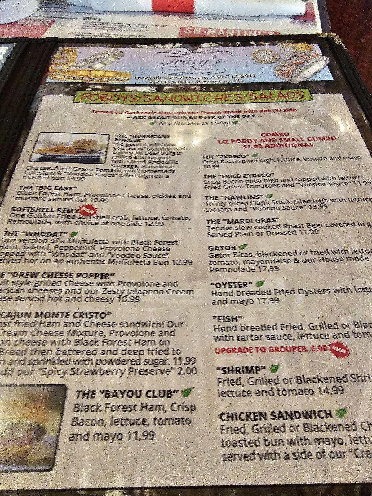 Menu at Dat Cajun Place Cafe, Panama City Beach, 2705 Thomas Dr
