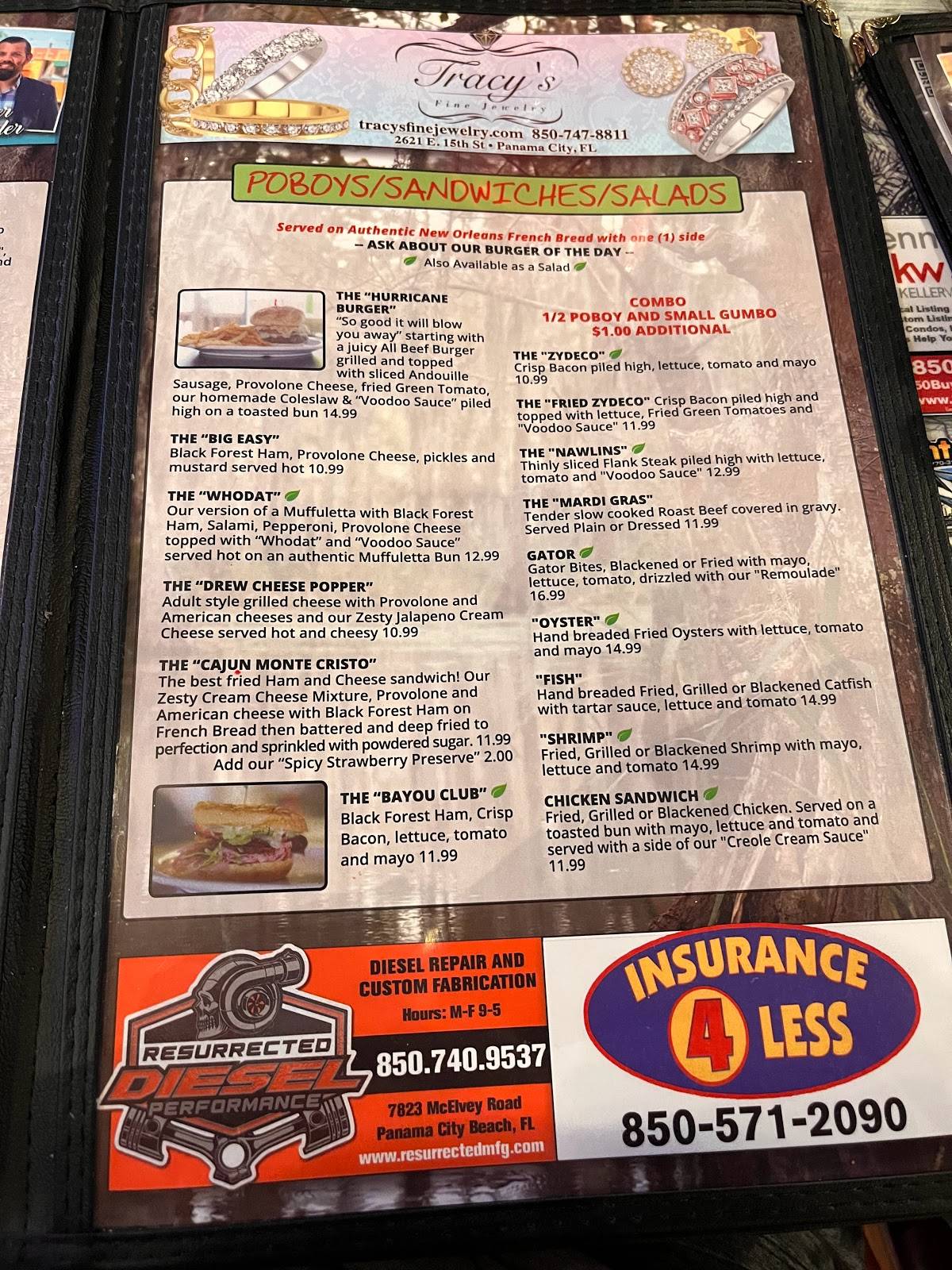 Menu at Dat Cajun Place Cafe, Panama City Beach, 2705 Thomas Dr