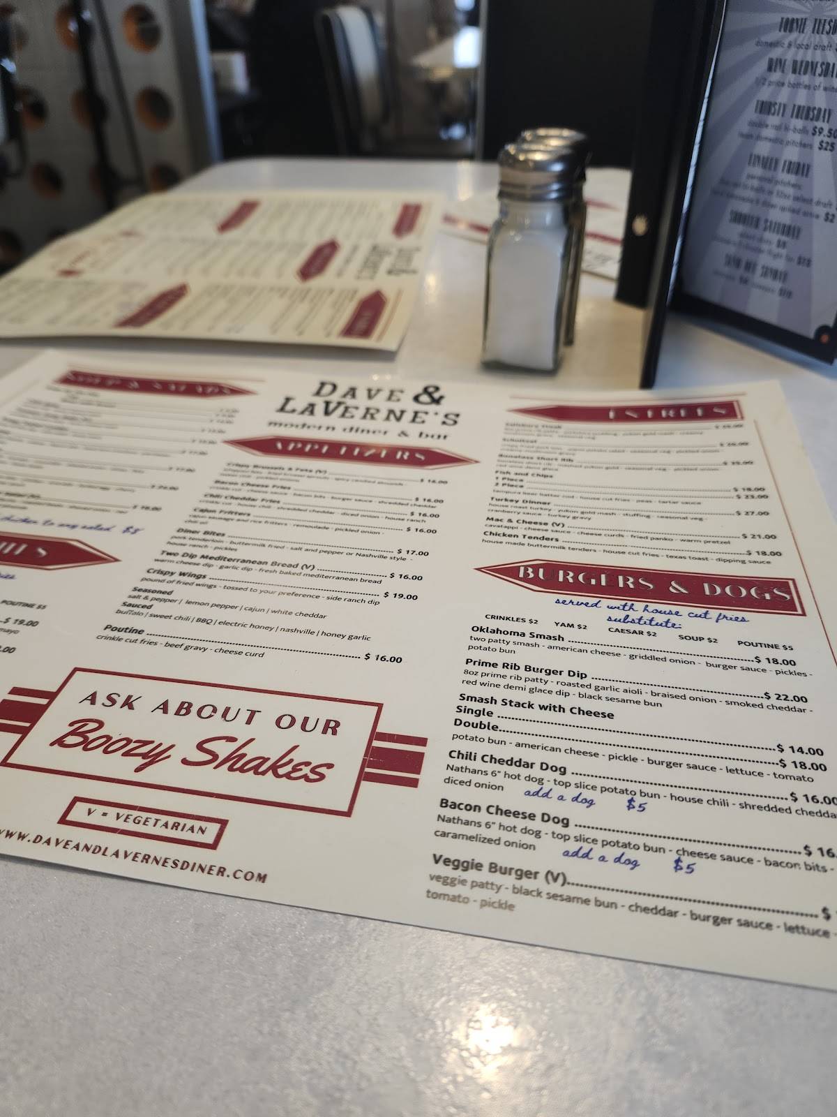 Menu at Dave and LaVerne's Modern Diner restaurant, Winnipeg