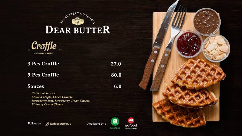 Menu at Dear Butter Binus cafe, West Jakarta