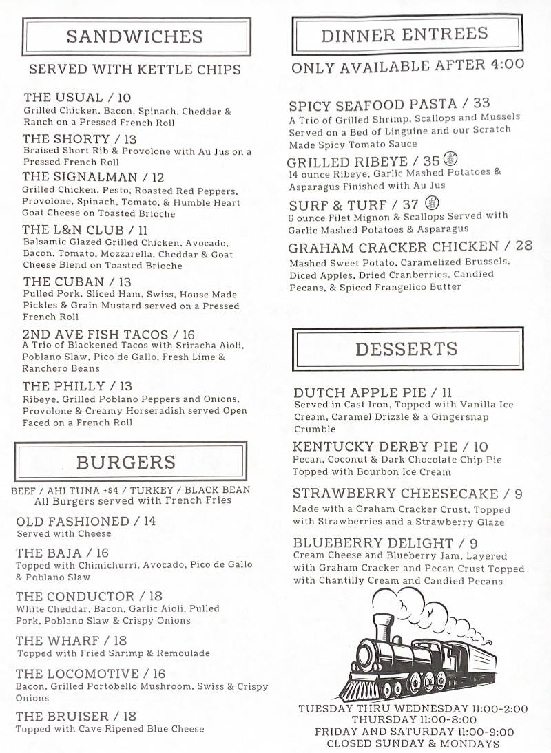 Menu at The RailYard restaurant, Decatur, 209 2nd Ave SE